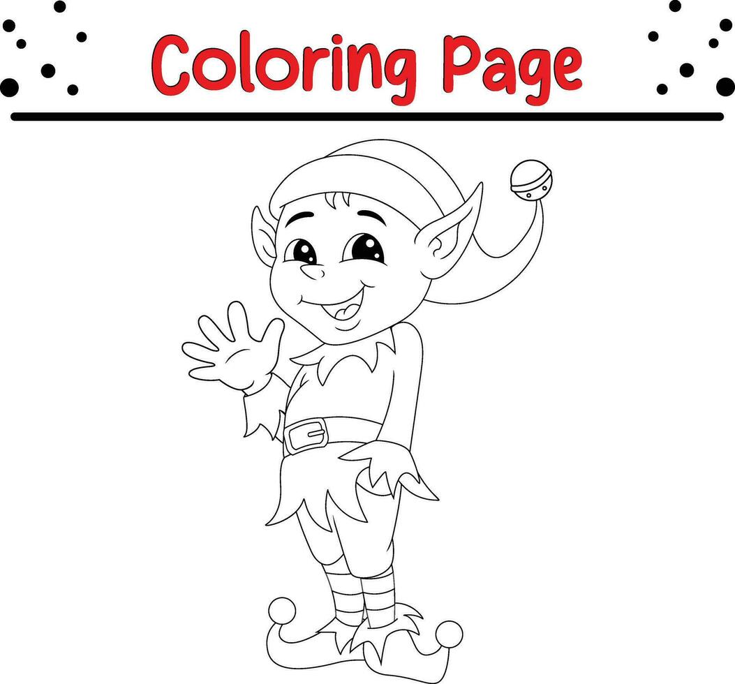 Happy Christmas elf coloring page for kids 29228499 Vector Art at Vecteezy