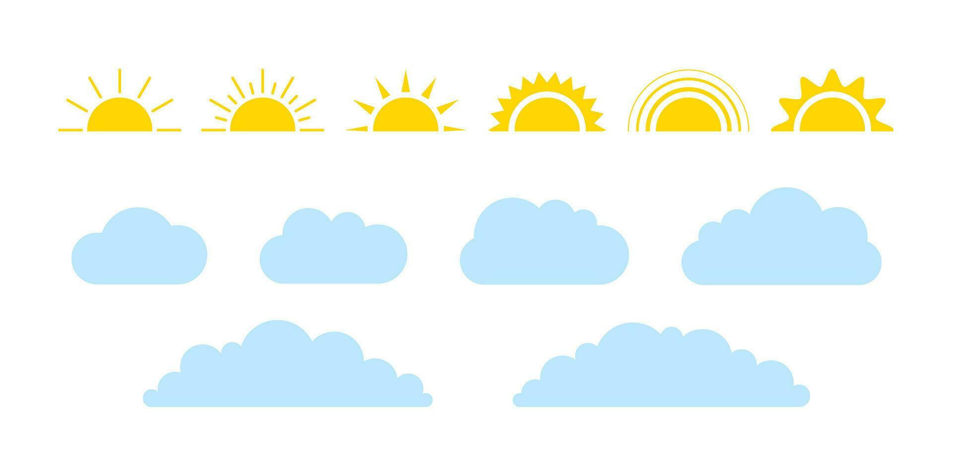 Sun and cloud on sky set, weather icon. Simple flat style of different ...
