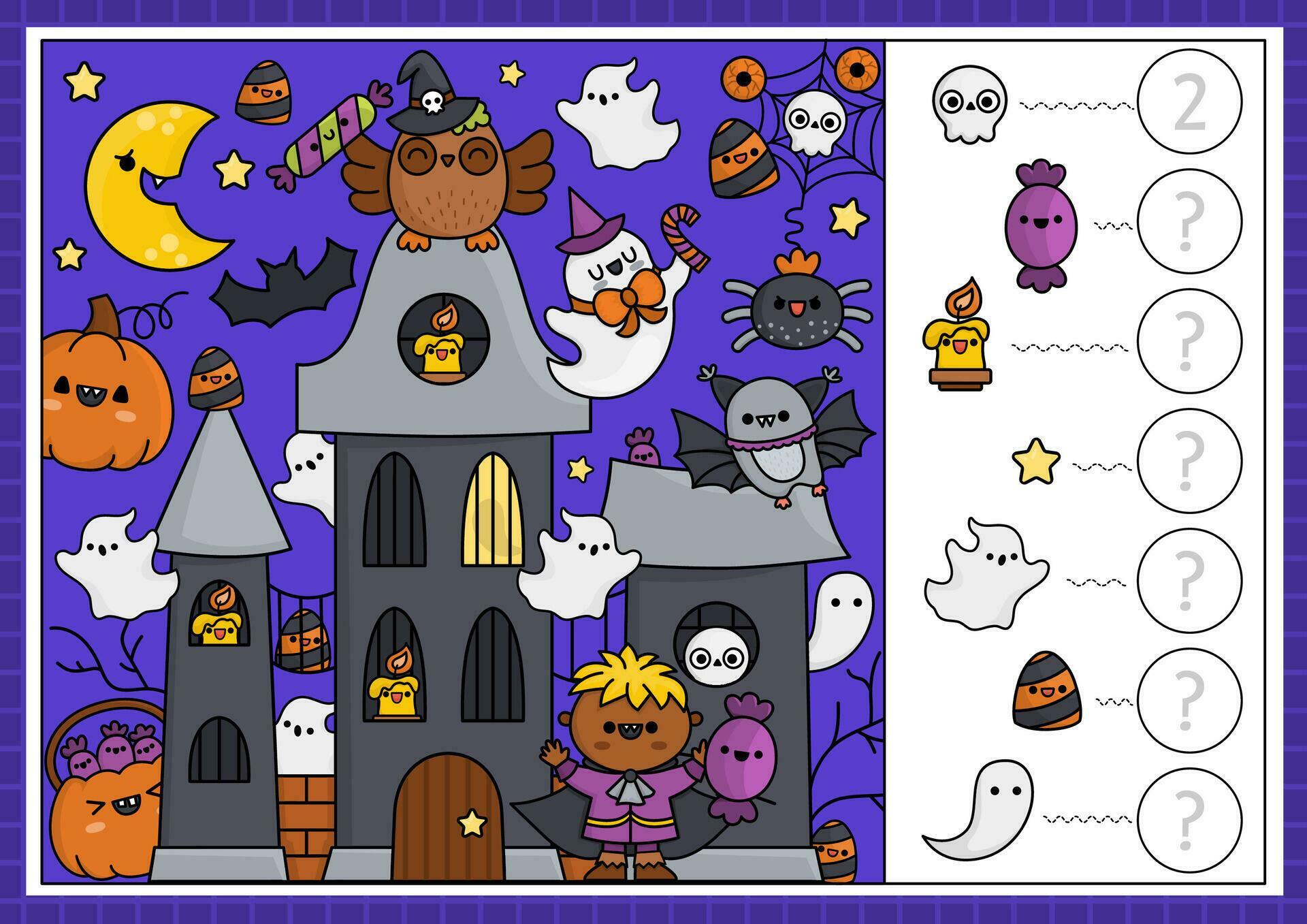 Vector Halloween searching game with haunted house and kawaii ...