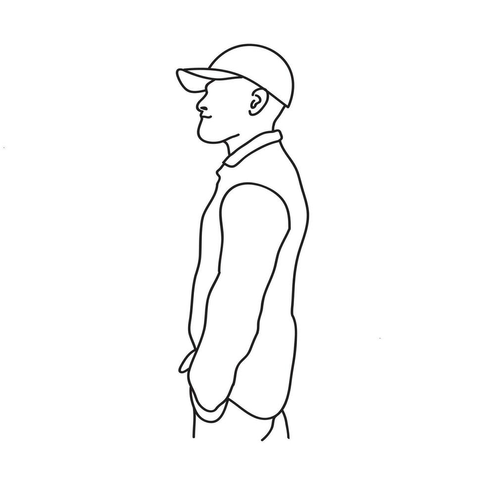 Standing man with wearing cap. Outline drawing on white. 29241931 ... Standing man with wearing cap. Outline drawing on white. 29241931 ...