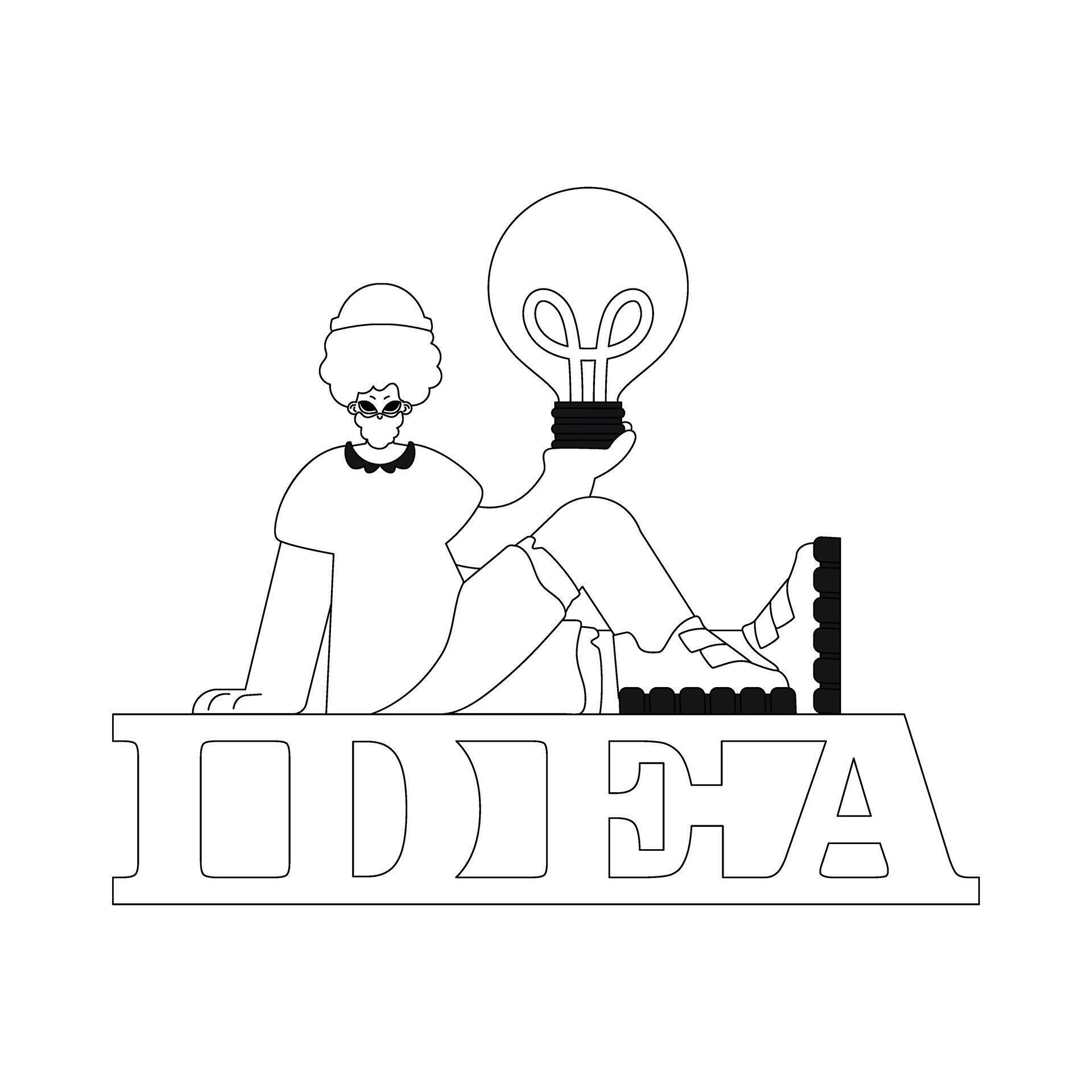 Man grasping a lightbulb. symbolizing insight and innovation. Linear ...