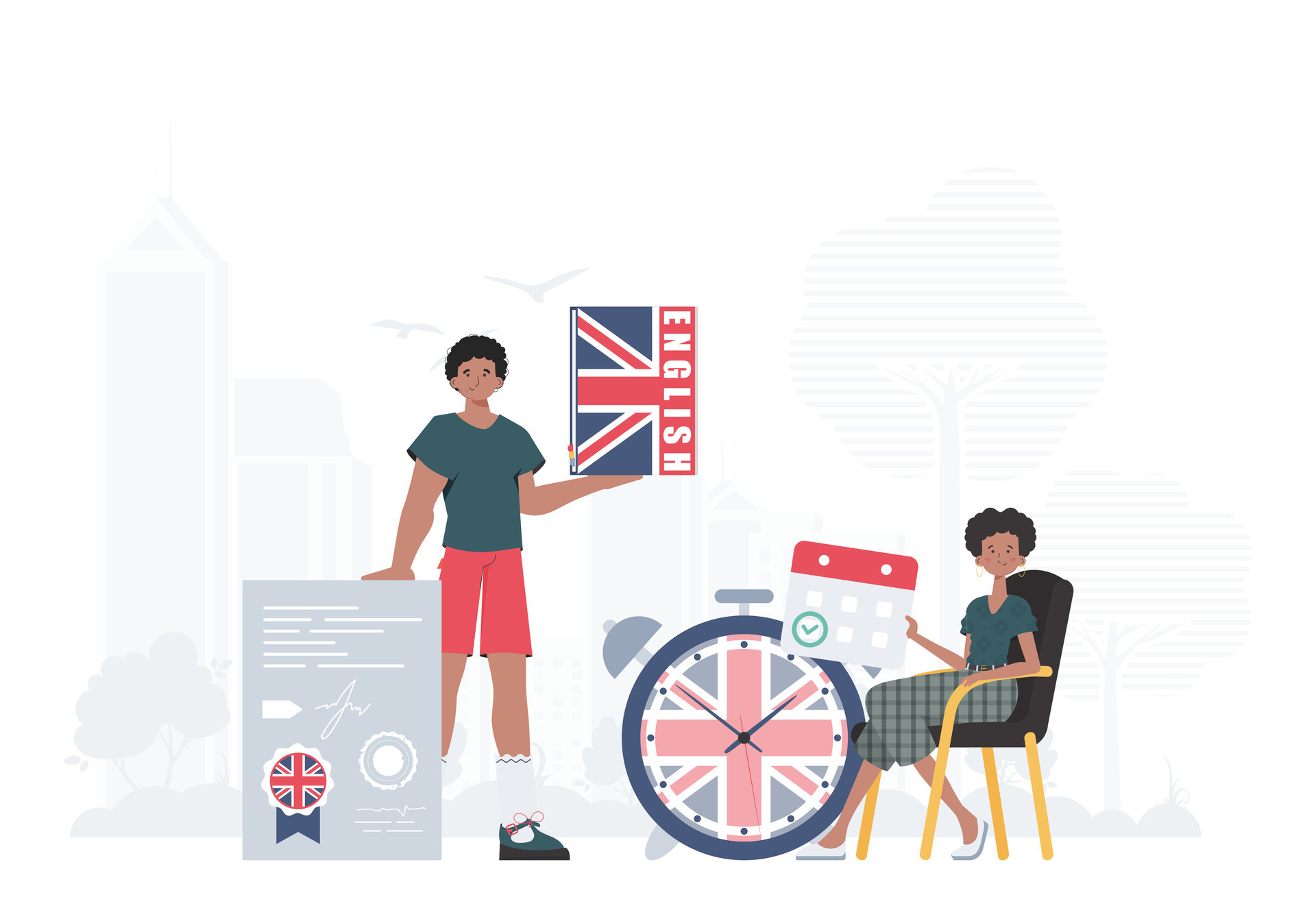 The concept of teaching English. English language team. trendy style ...