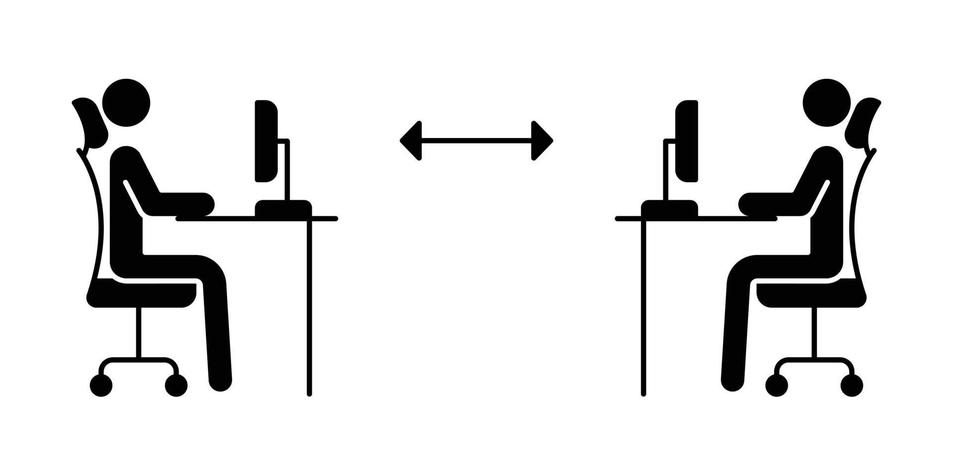 New normal concept in work office desk icon. Two people working, sit at ...