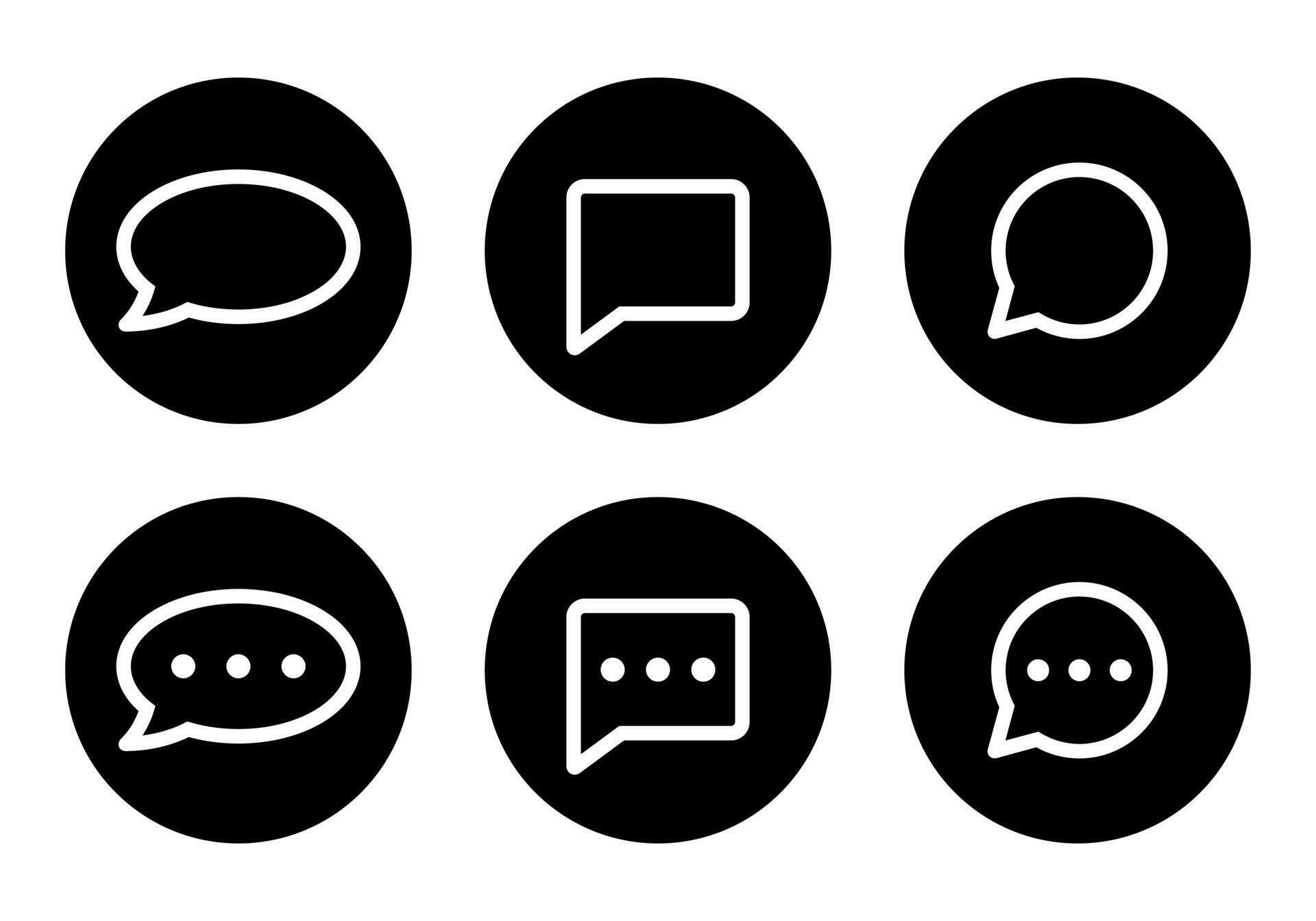 Chat, message, comment icon vector in black circle. Speech bubble sign ...