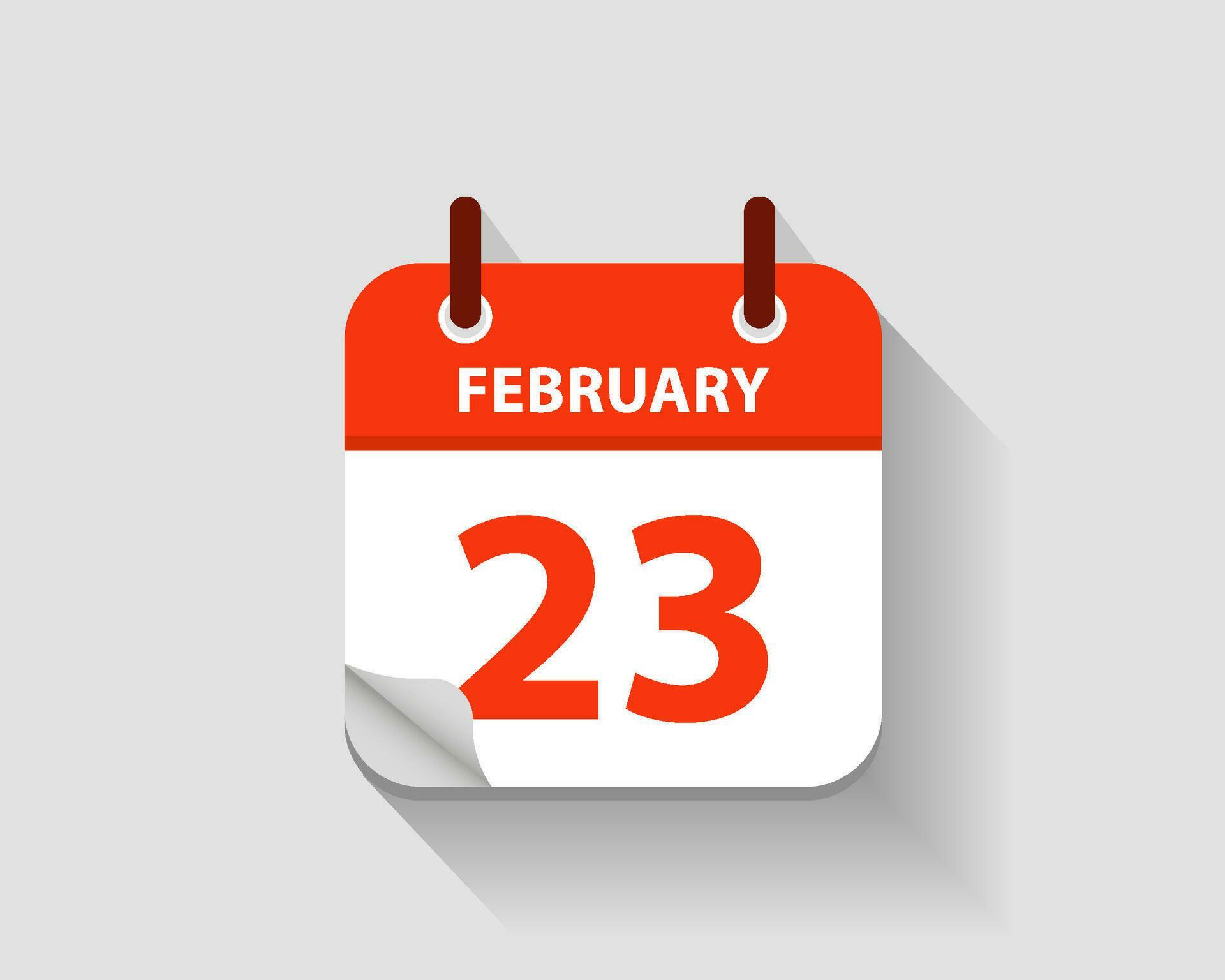 February 23. Vector flat daily calendar icon. Date and time, day, month ...
