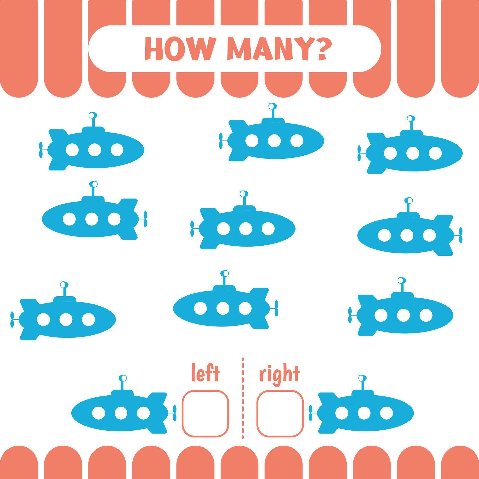 Worksheet for kids to learn left and right. Count game. How many ...