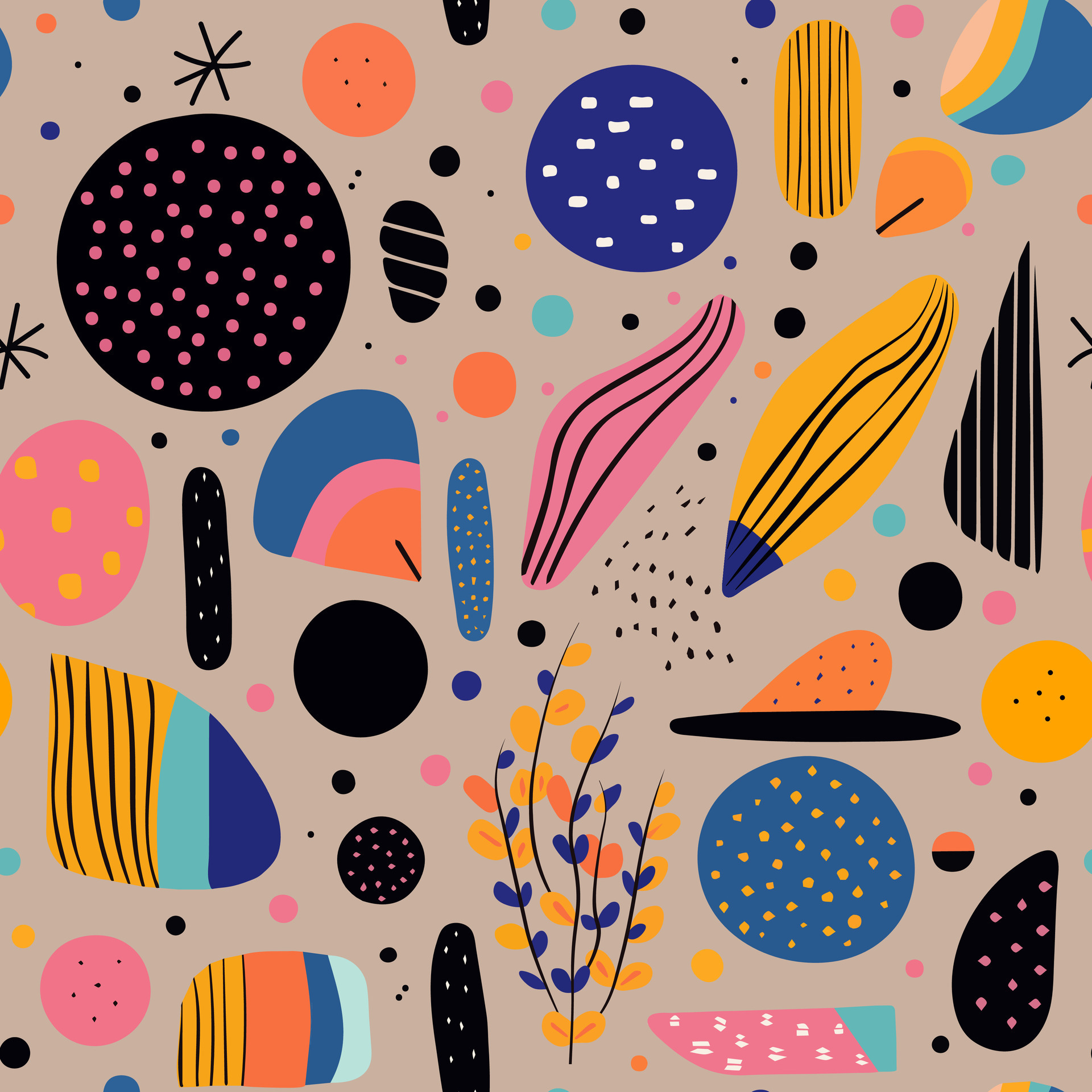 Doodle seamless pattern with hand drawn naive shape and object ...