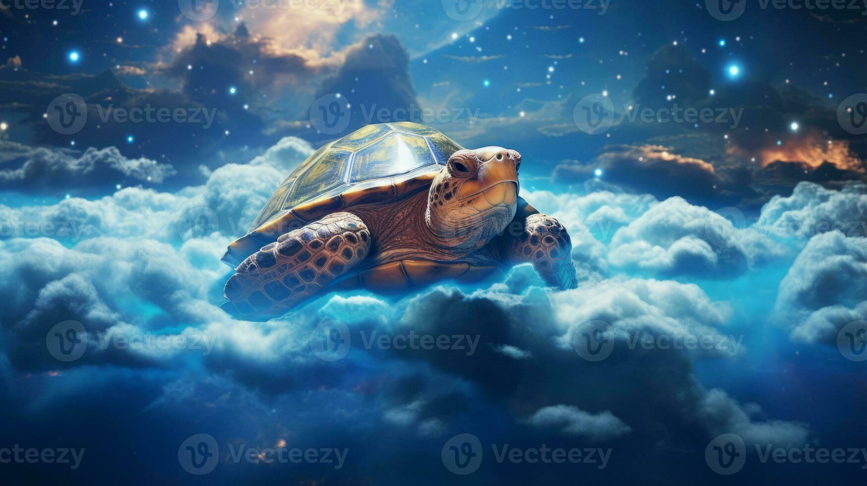 Surreal painting of a turtle floating in the clouds. Generative AI ...