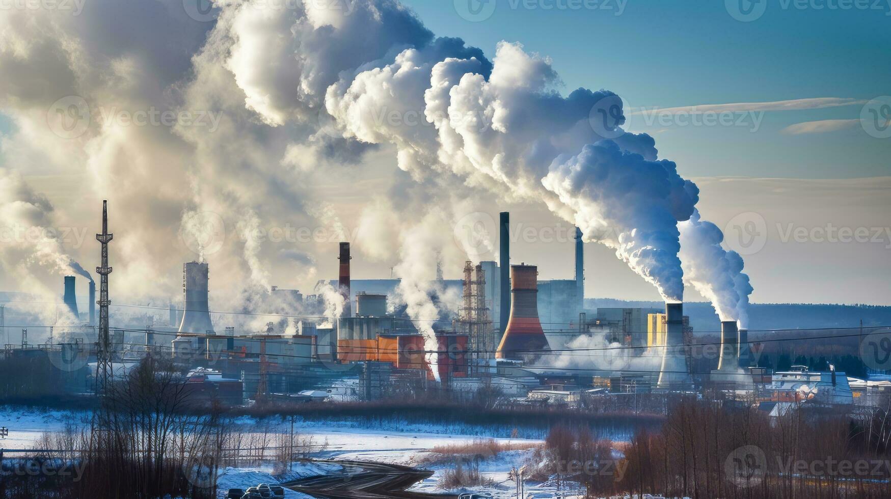 Polluted air from vehicular emissions and factories. Generative AI ...