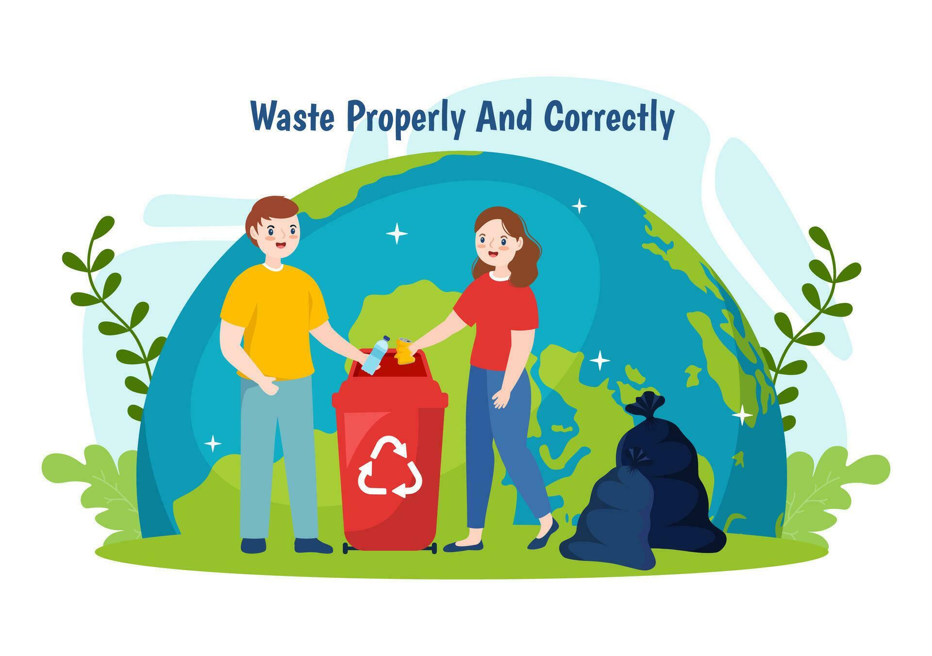 Waste Properly And Correctly Vector Illustration with Demonstration of Correct Garbage Sorting ...