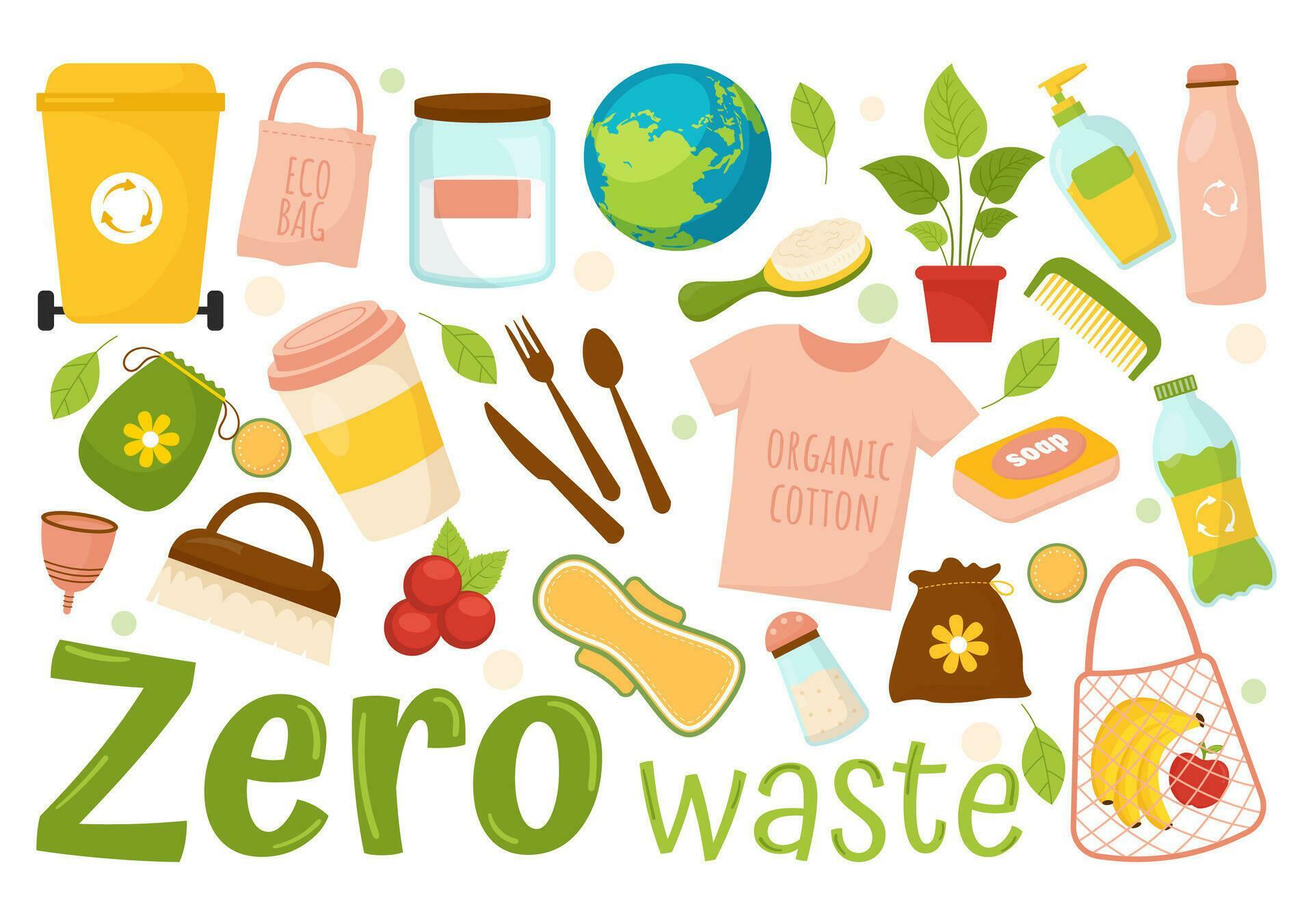 Zero Waste Vector Illustration of Eco Friendly with Recyclable and ...