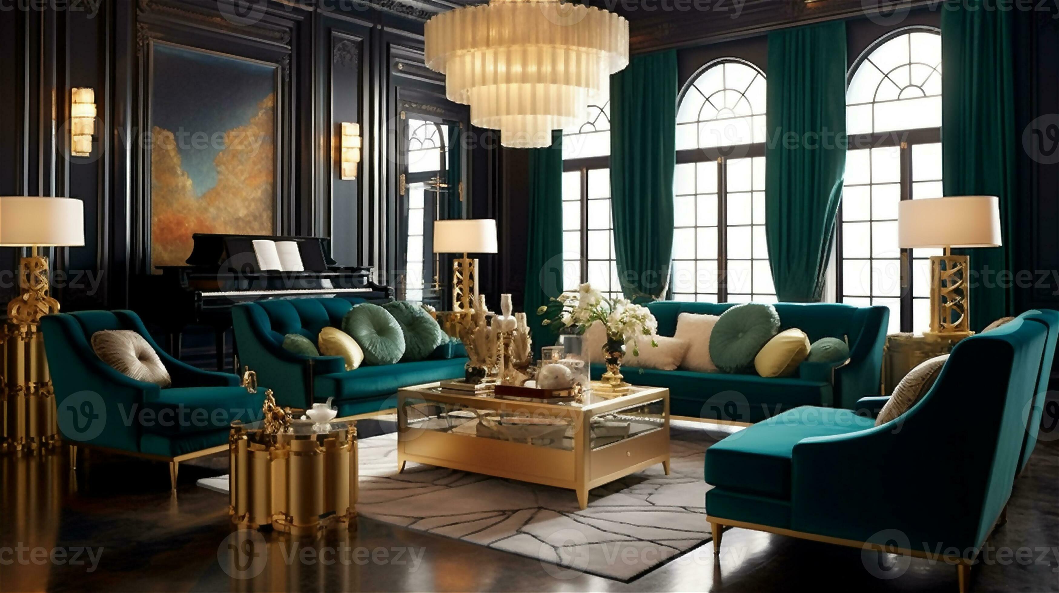 Generative AI, Glamorous Art Deco Living Room 29270888 Stock Photo at ...