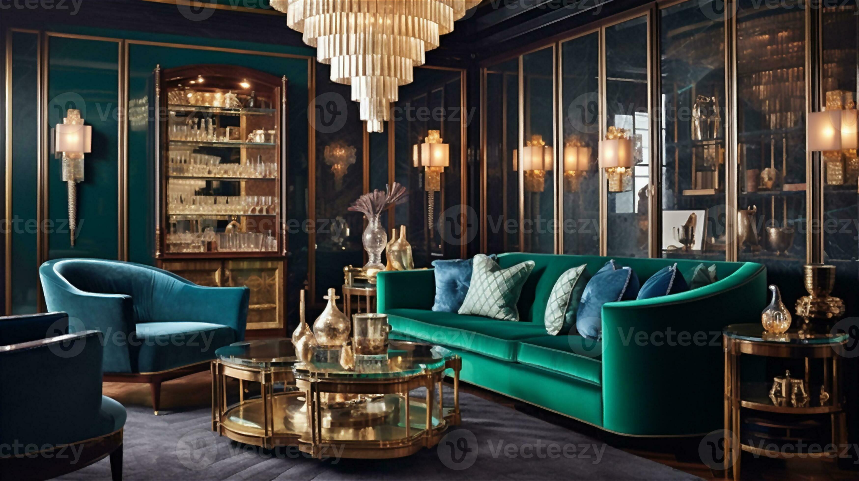 Generative AI, Glamorous Art Deco Living Room 29271250 Stock Photo at ...