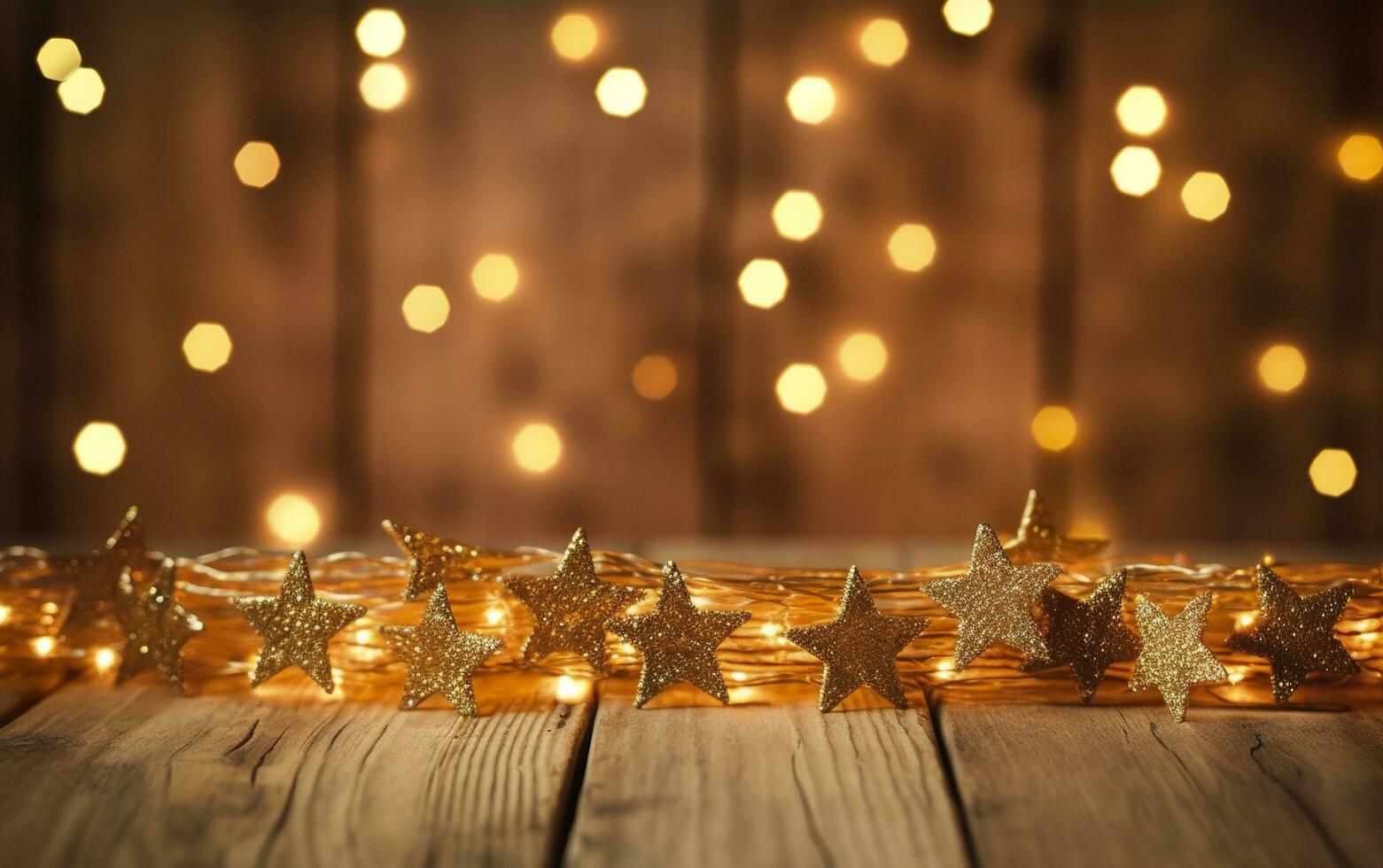 Christmas bokeh background, wooden background with bokeh, glitter stars ...
