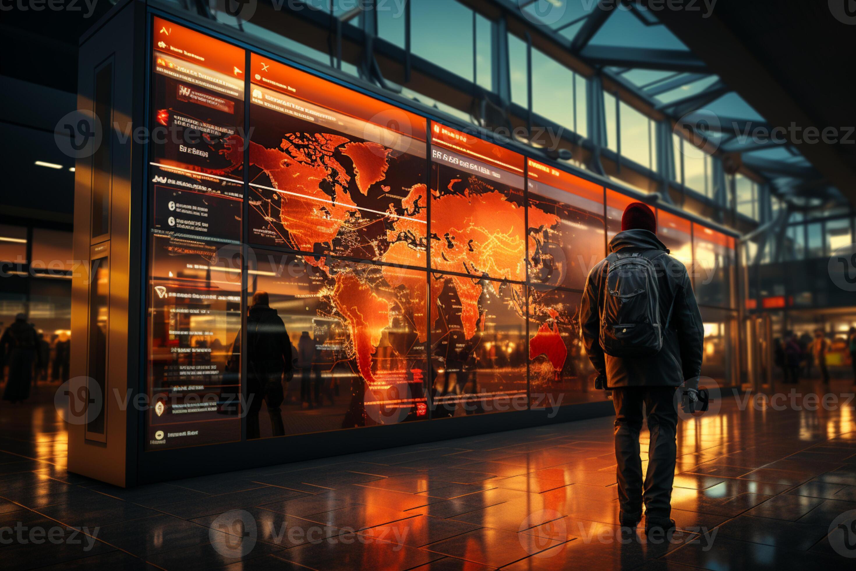 Convenient Flight Info On Display Guiding Travelers At The Bustling Airport Ai Generated