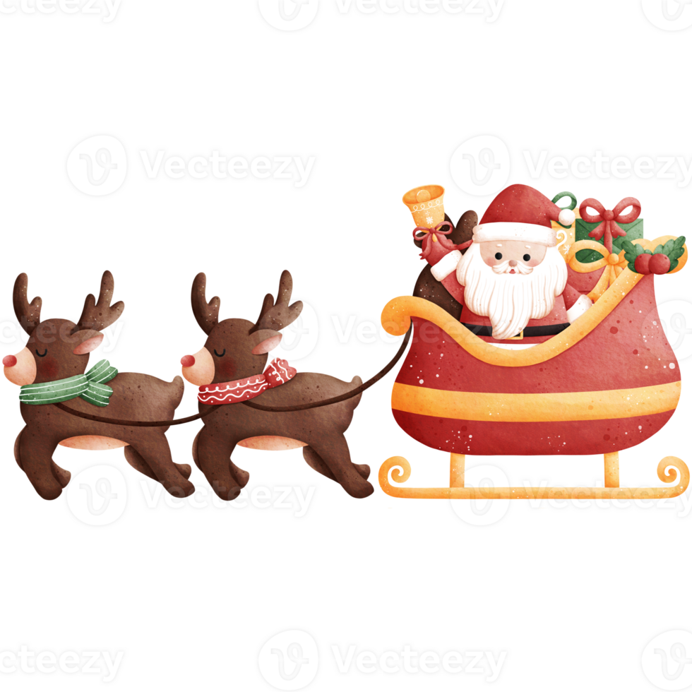 Watercolor Santa Claus Riding A Sleigh Delivering Presents Illustration