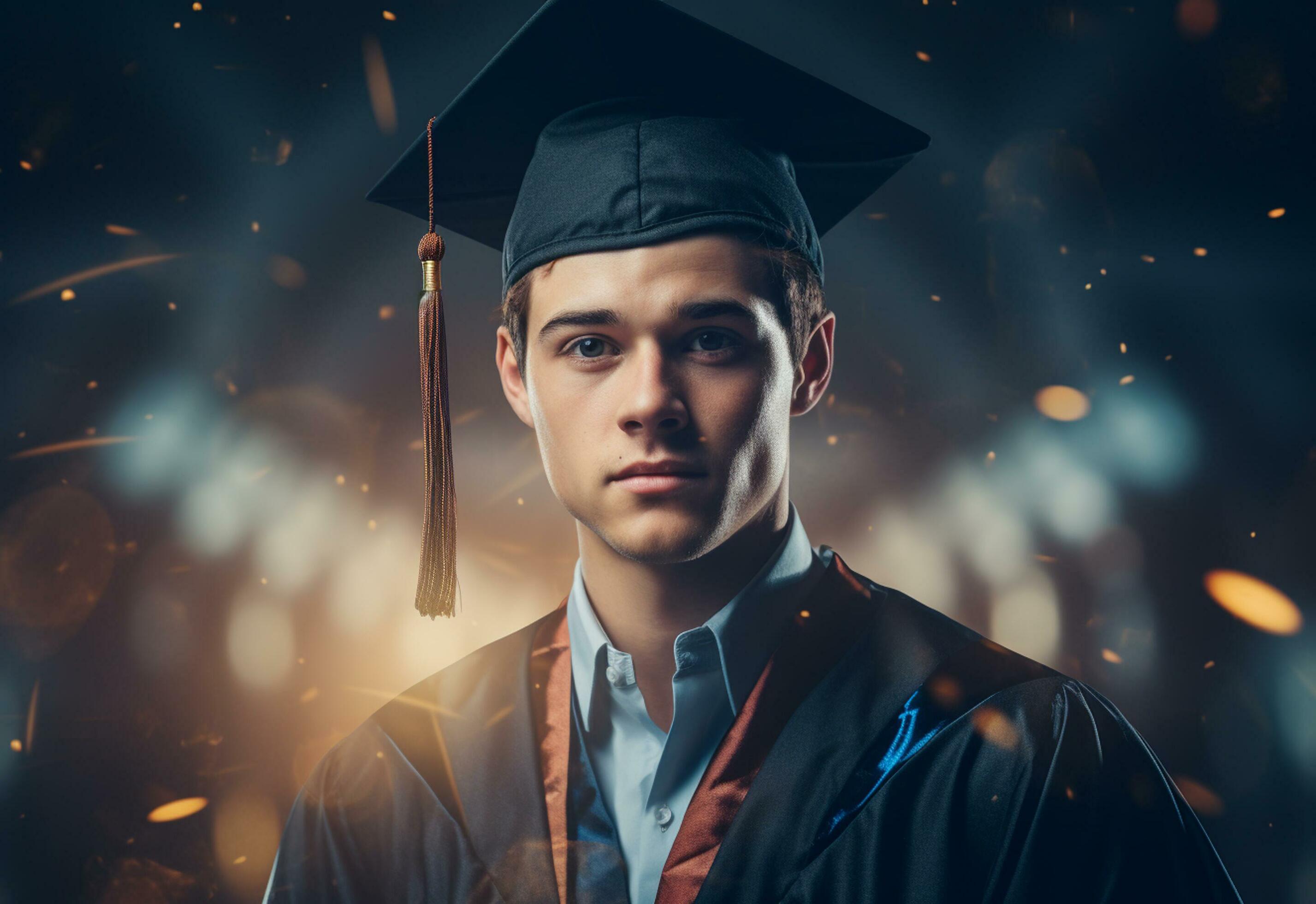 Ai Generative Double exposure photo of Young man with graduation cap ...