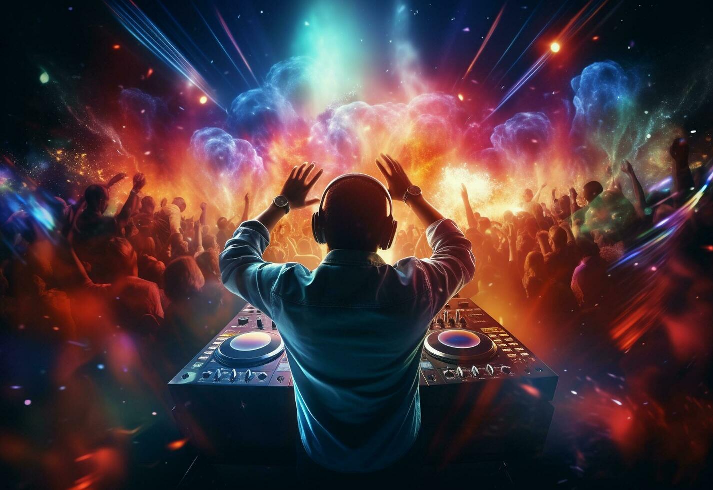 Ai generative DJ playing and mixing music in nightclub party at night ... Ai generative DJ playing and mixing music in nightclub party at night ...