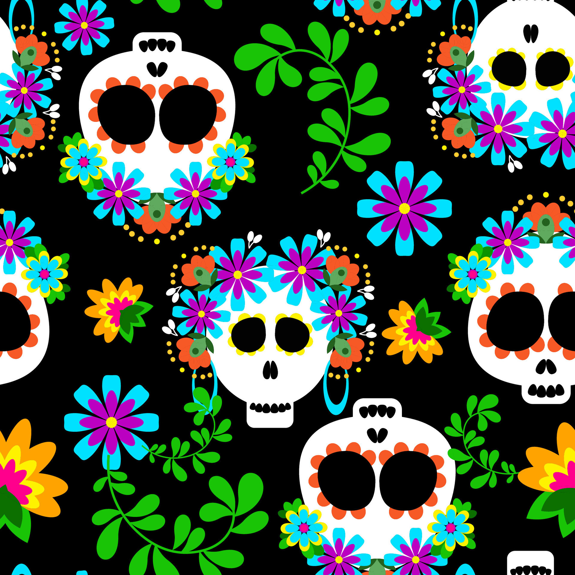 Sugar Skull Seamless Pattern With Flowers 29293643 Vector Art At Vecteezy