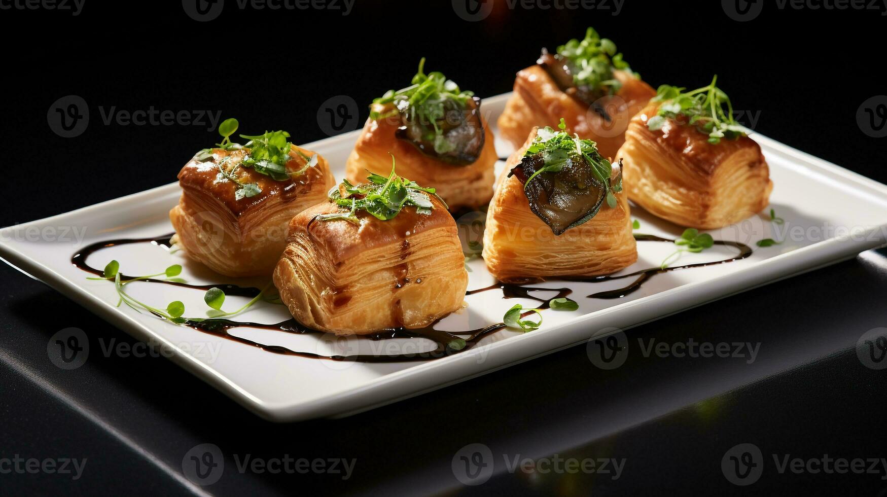 Photo Of Mushroom Puff Pastry Bites As A Dish In A High End Restaurant Generative Ai 29296195