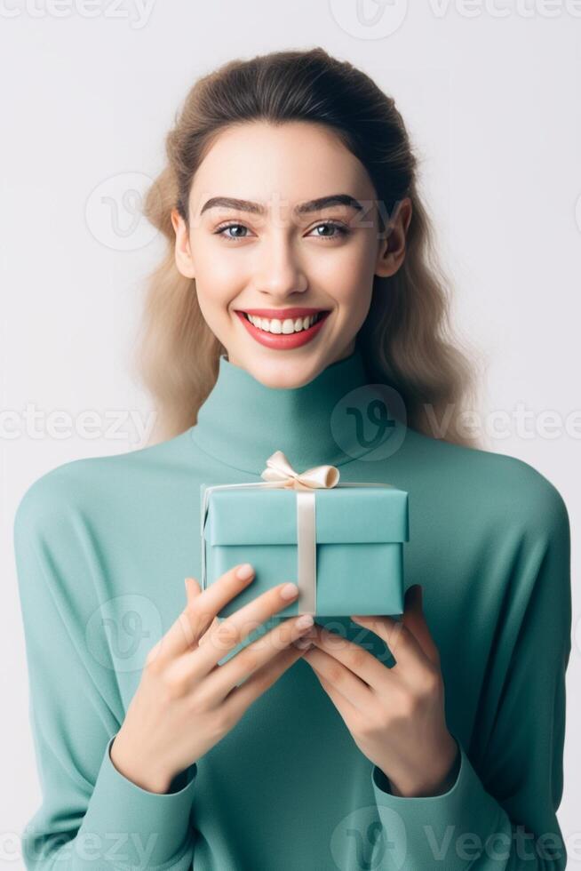 What Is Inside Curious Young Blond Hair Woman Holding T Box And Trying To Guess What Is
