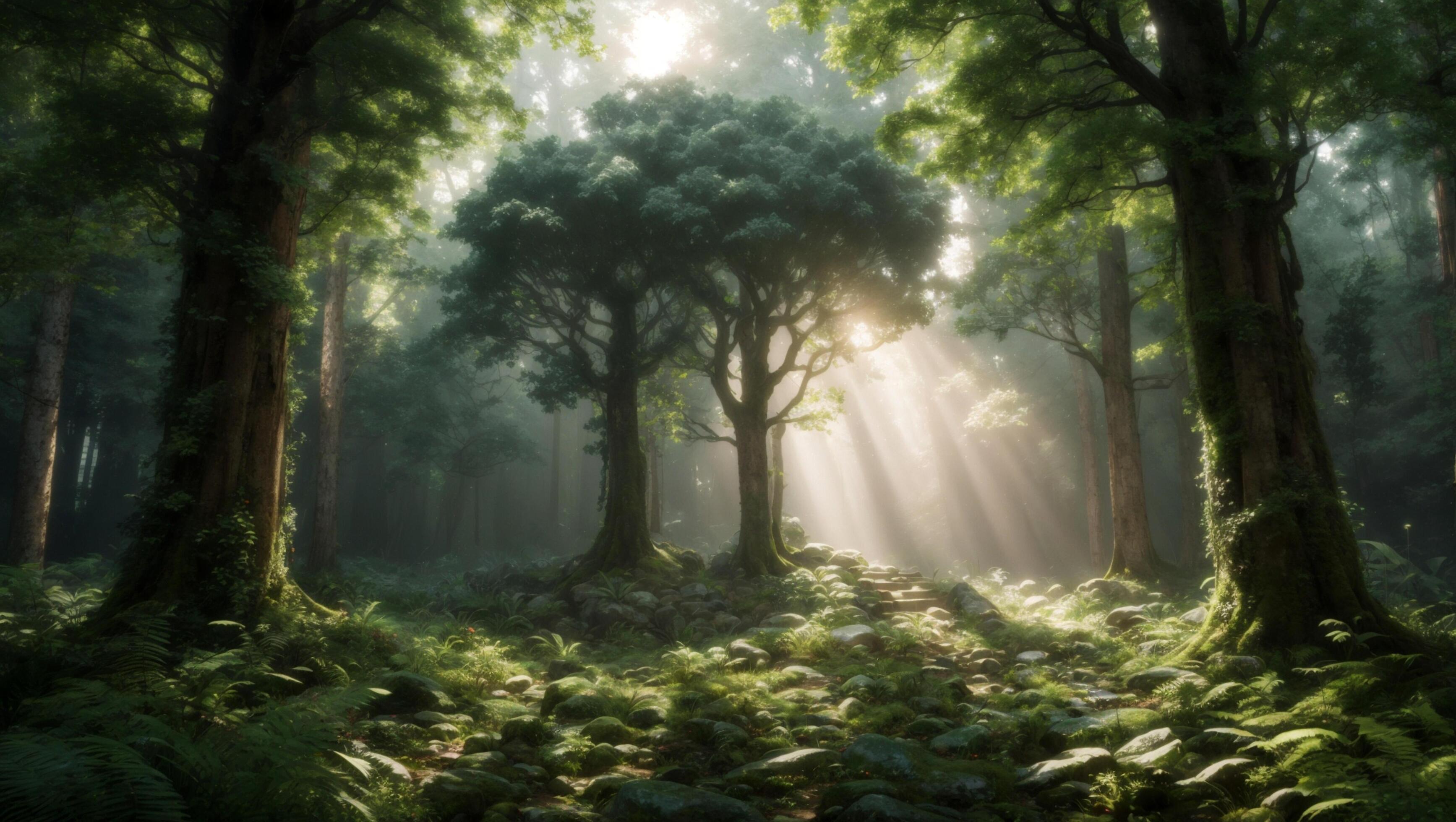 A dense forest with sunlight nature background AI Generated 29309983 ...