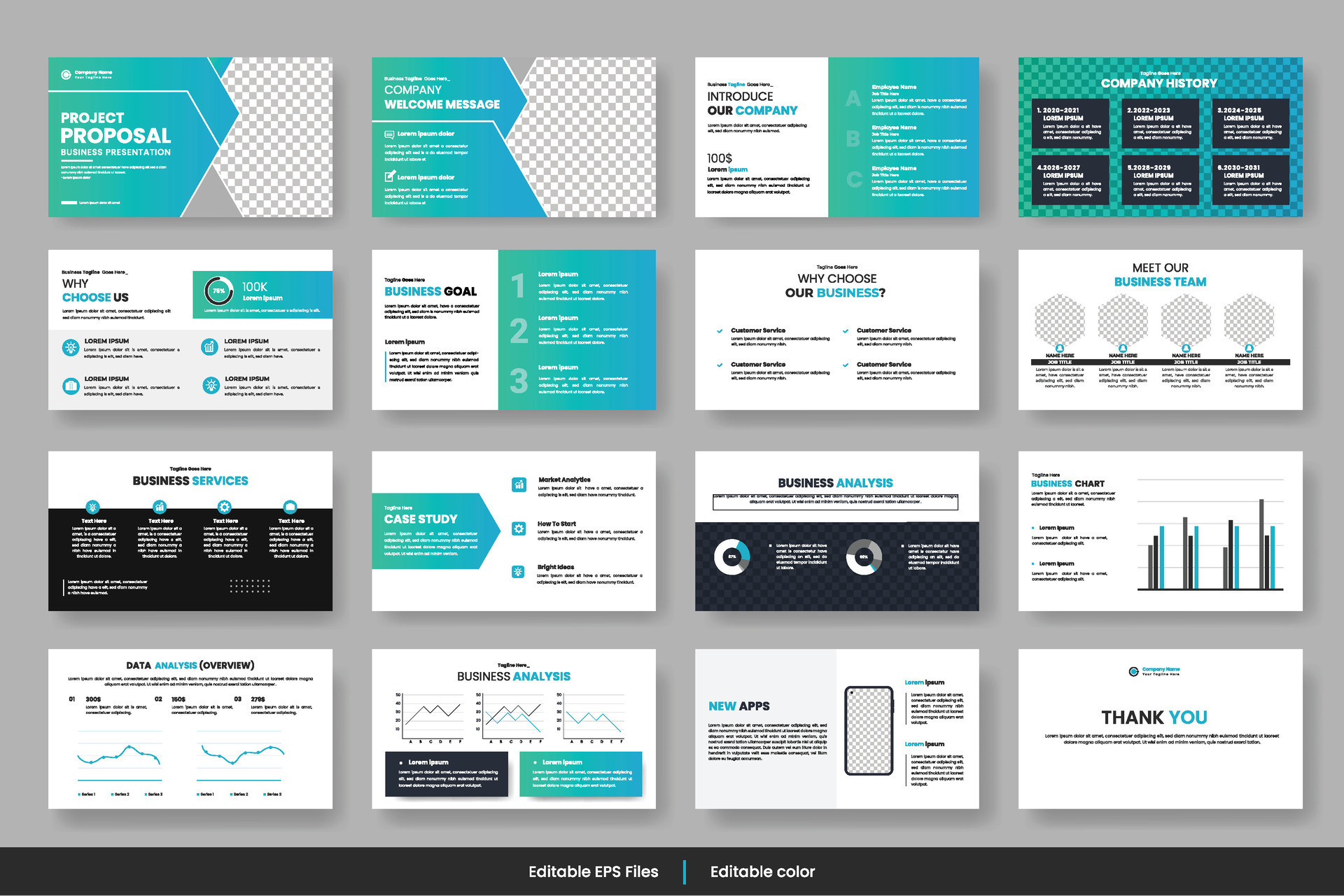 Vector Business Presentation Slides Template Green Color Design