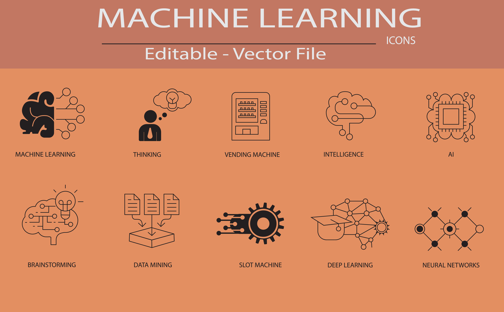 Machine Learning Concept Icons Use Designed For Contains Such Icons As Algorithms Data Mining