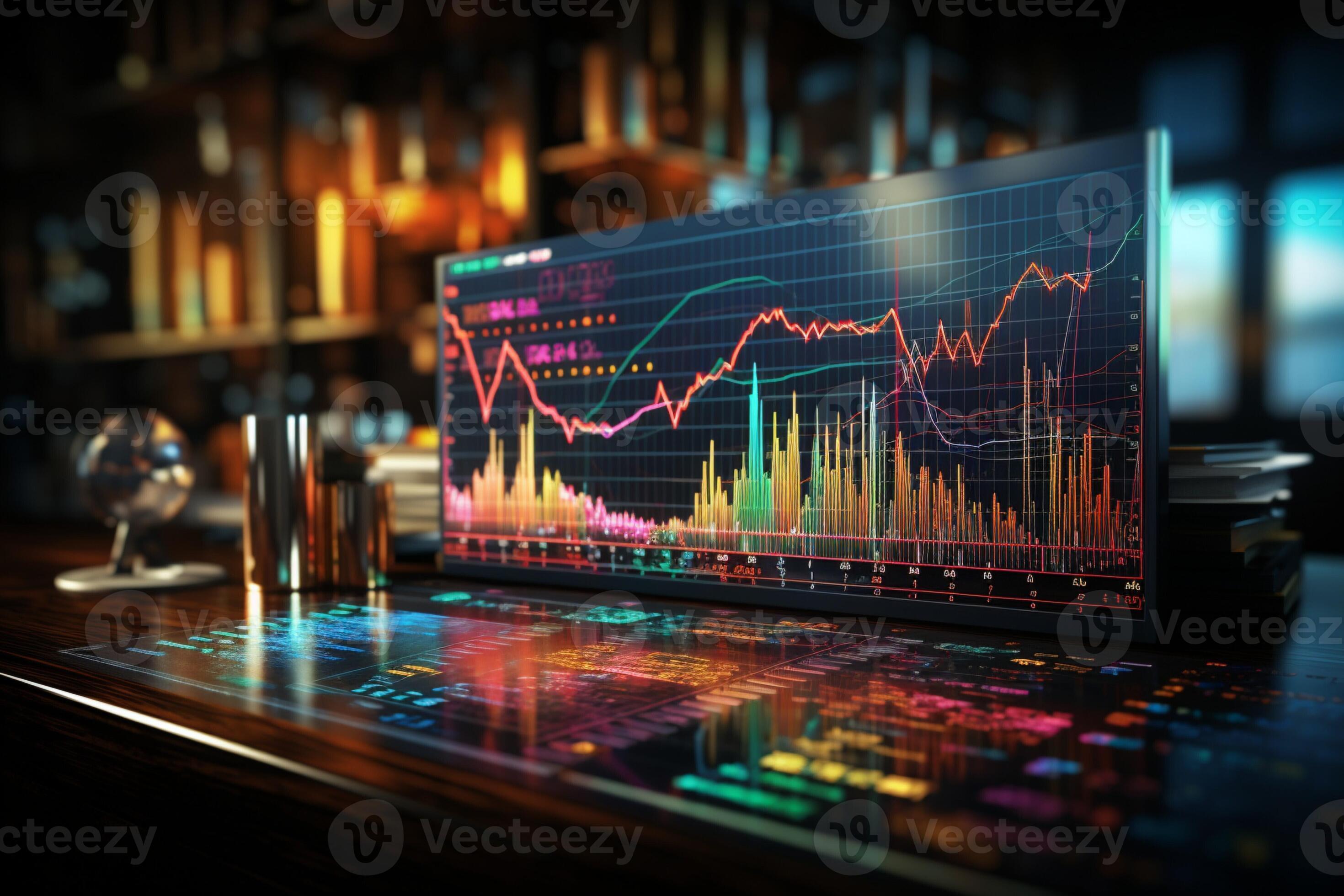 Stock market investment and trading portrayed through a graphical chart ... Stock market investment and trading portrayed through a graphical chart ...