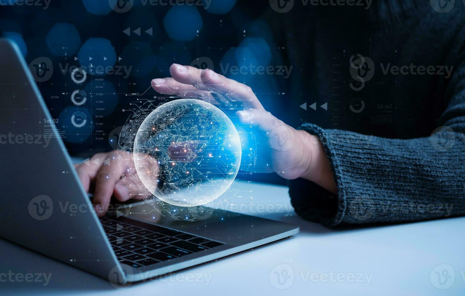 Web 3.0 concept with businessman in suit on gradient background ... Web 3.0 concept with businessman in suit on gradient background ...