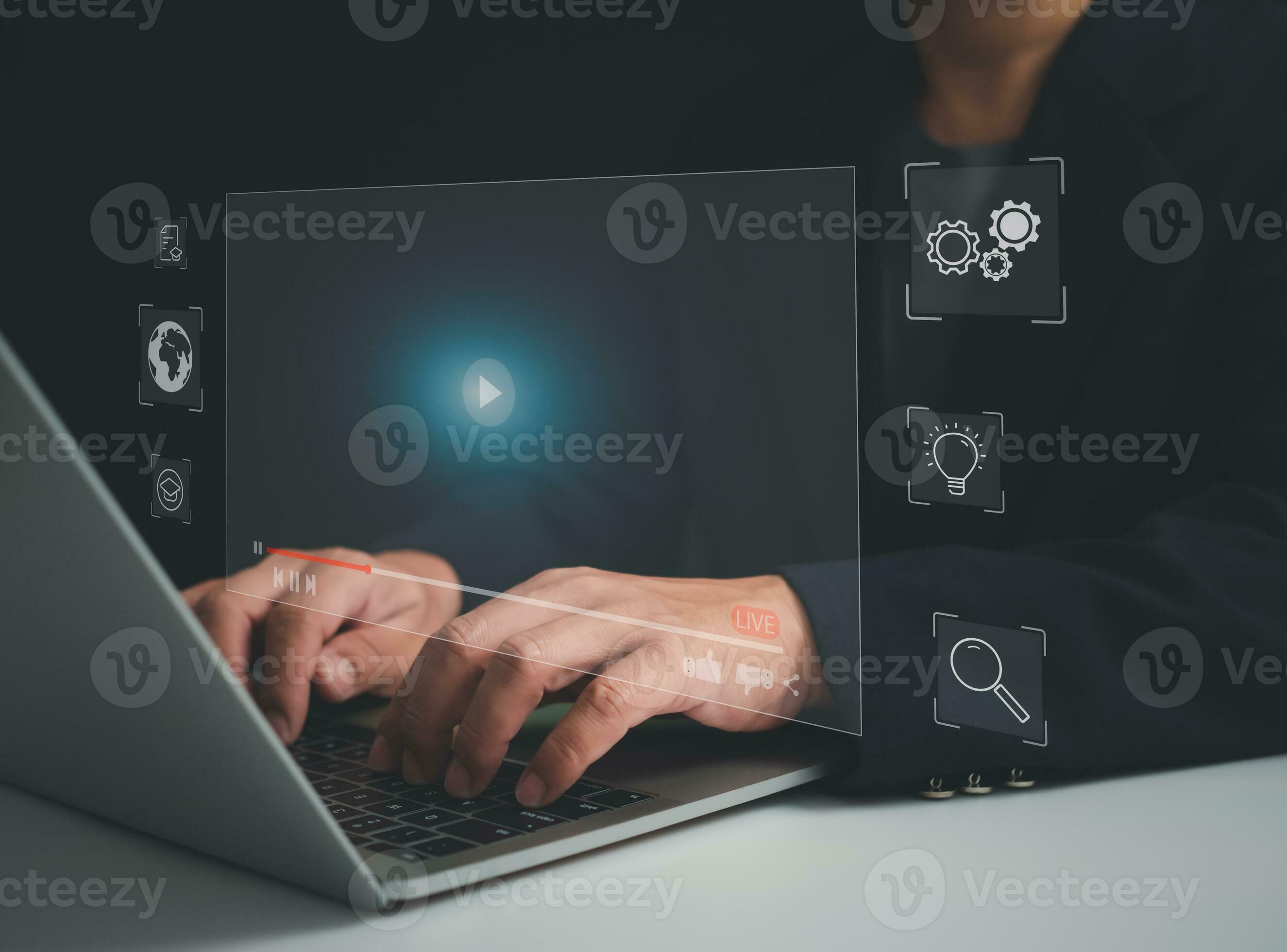 Business people are using computers to learning online with webinar ...