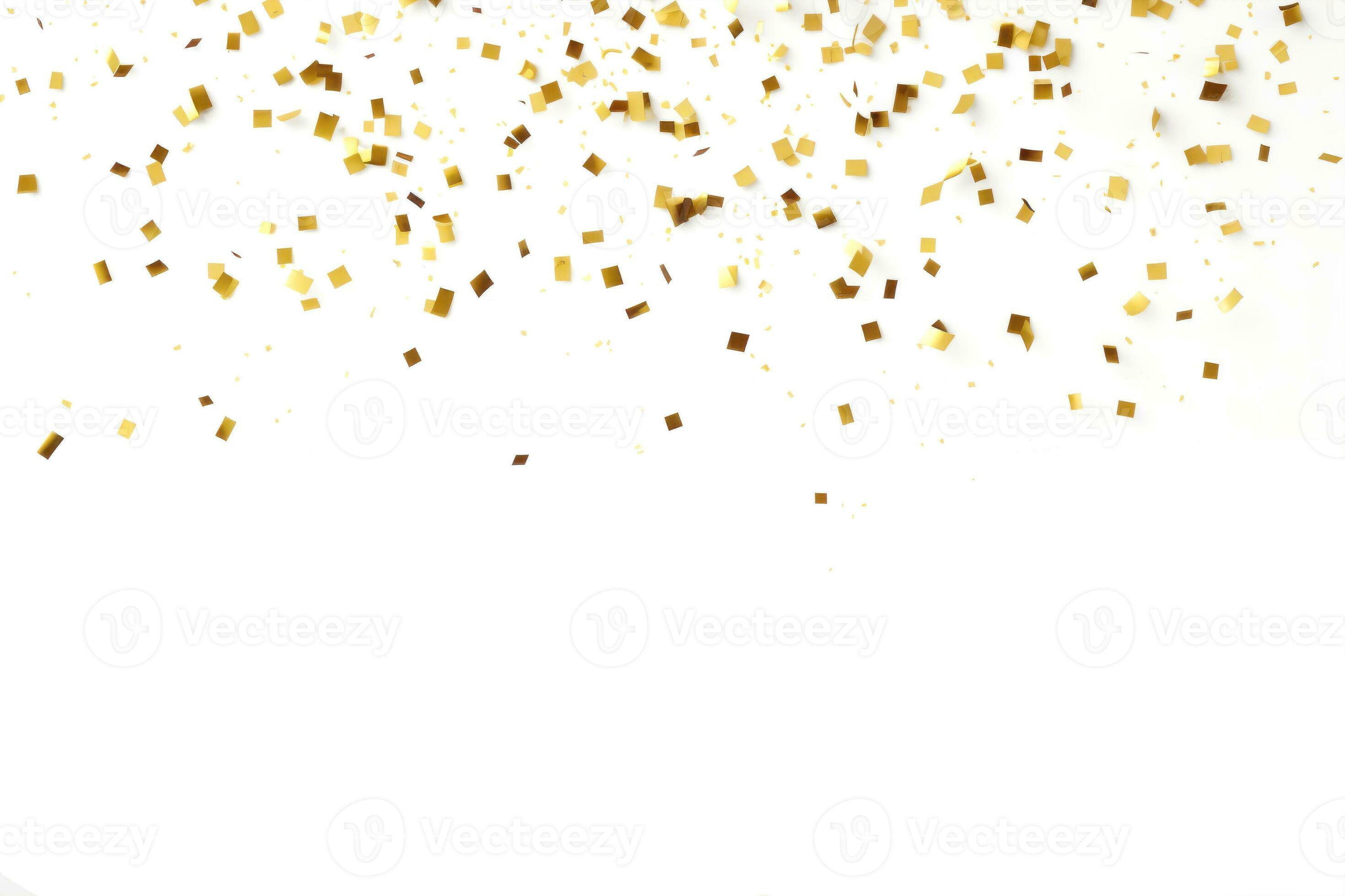 Gold confetti falling down in front of a white background 29316882 Stock Photo at Vecteezy