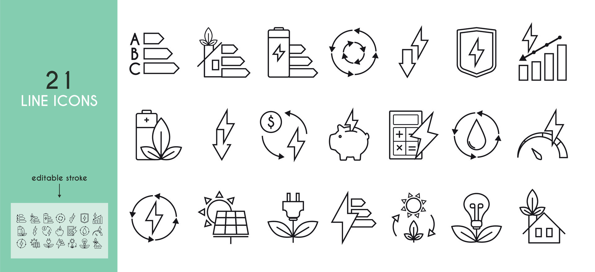 Energy Saving Icon Set. Battery, power level, piggy bank, calculator ... Energy Saving Icon Set. Battery, power level, piggy bank, calculator ...