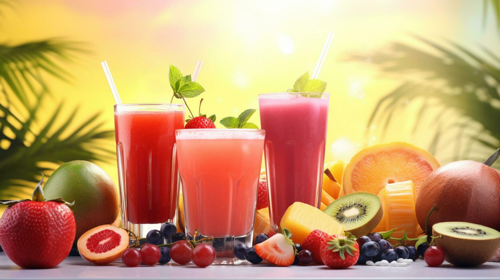 Photo A Front View Fresh Fruit Cocktails With Fresh Fruit Slices Ice Cooling On Blue Drink