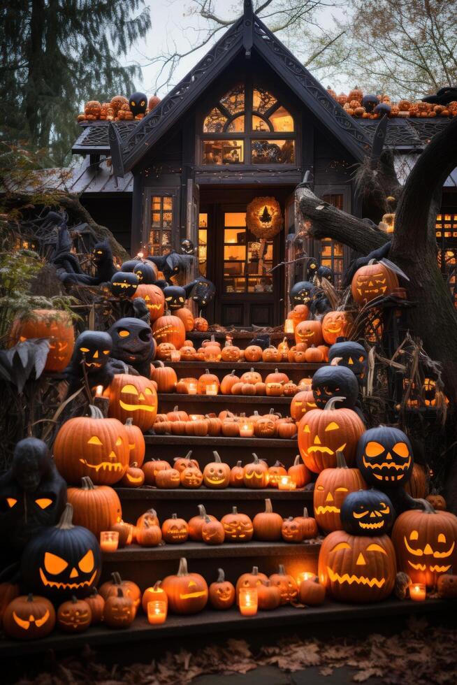 Halloween decorations, spooky jack-o-lanterns, haunted houses 29323393 ...