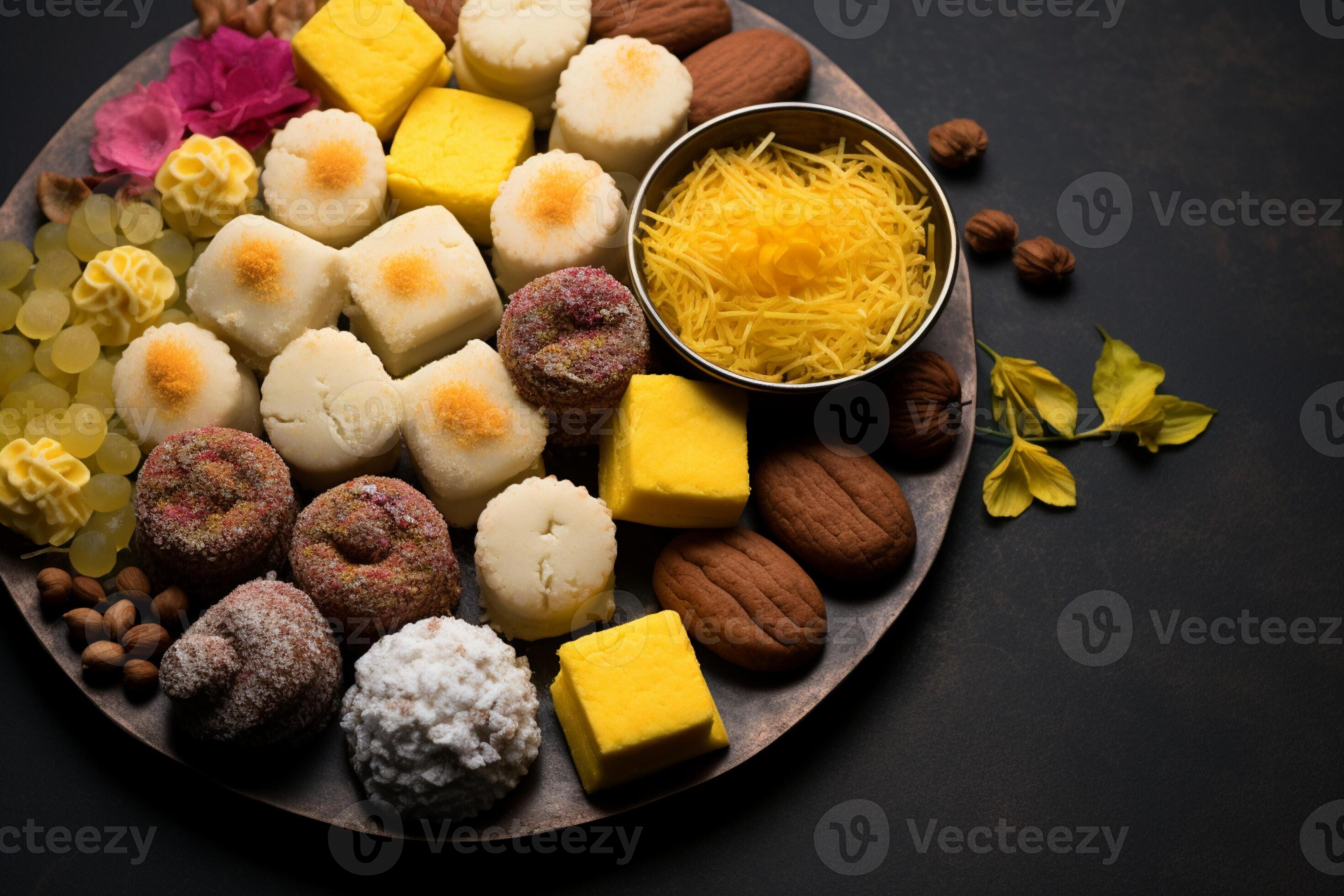 Dessert Symphony Indian Sweets Presented In A Tempting Flat Lay