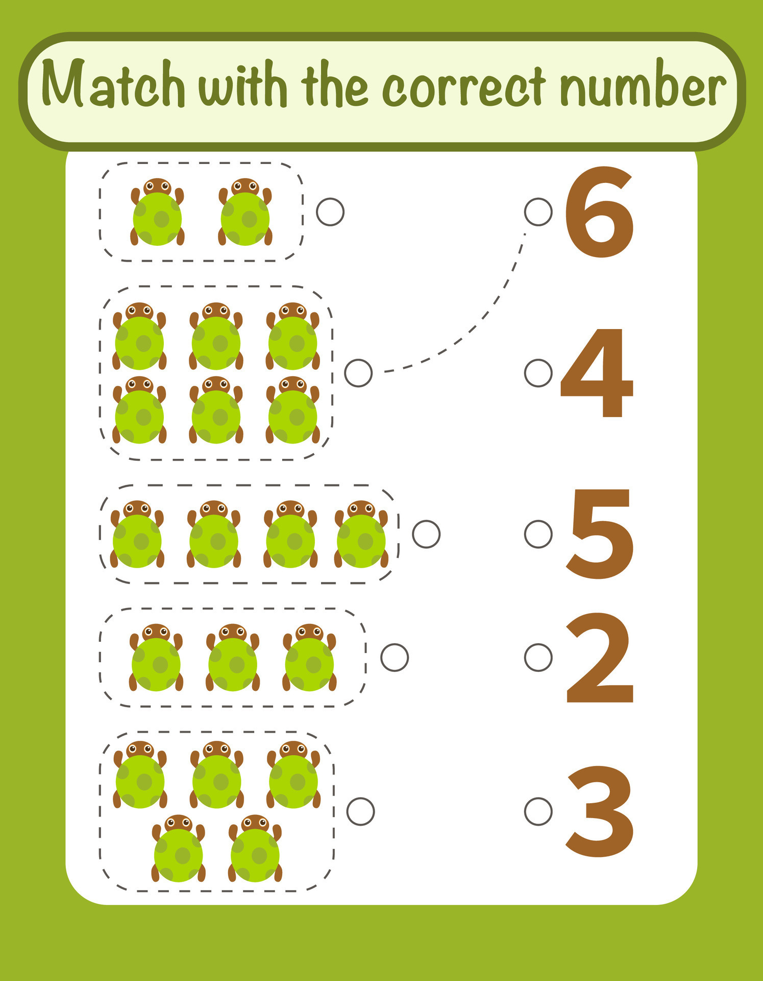 Vector count and match numbers math worksheet template Count green turtles 29330009 Vector Art ...