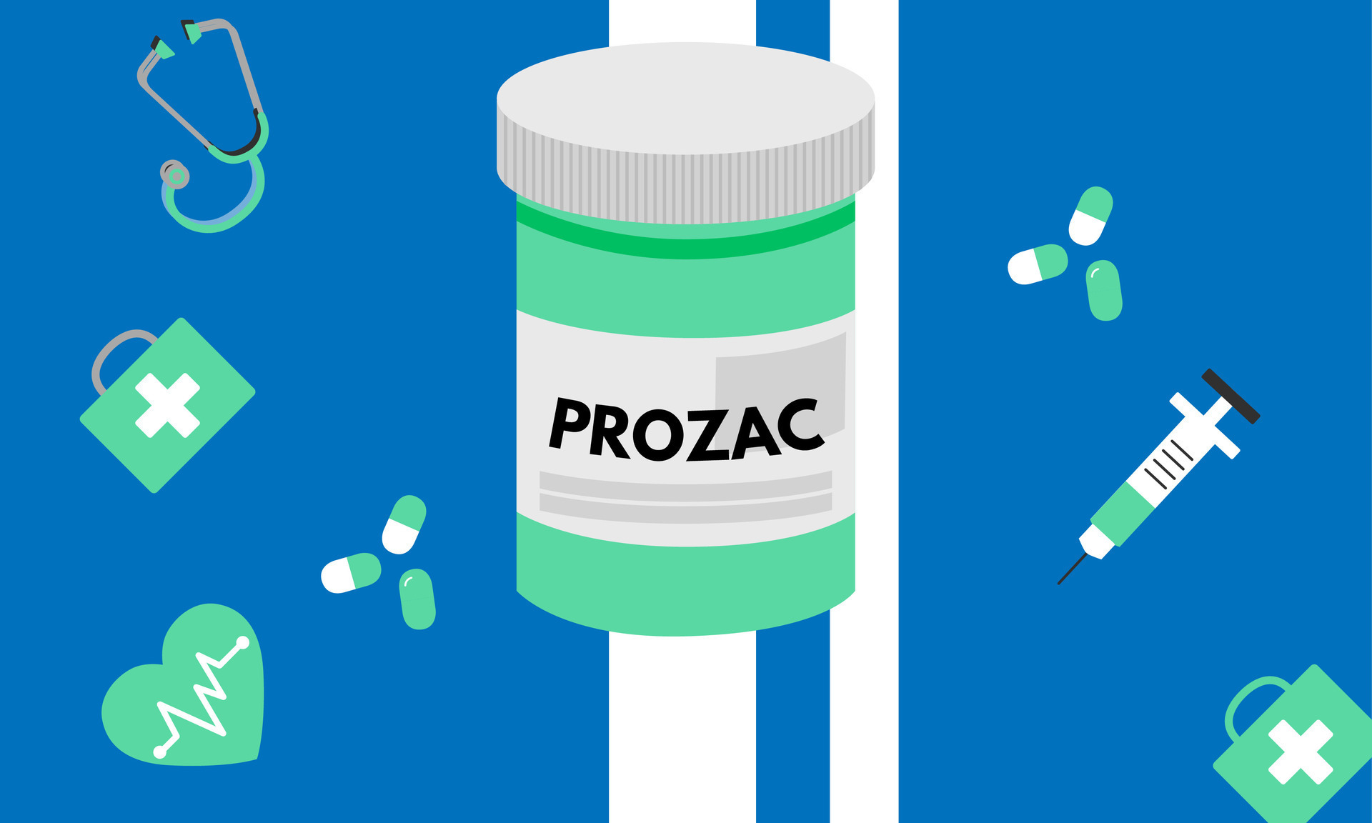 Prozac Medical pills in RX prescription drug bottle for mental health vector illustration ...