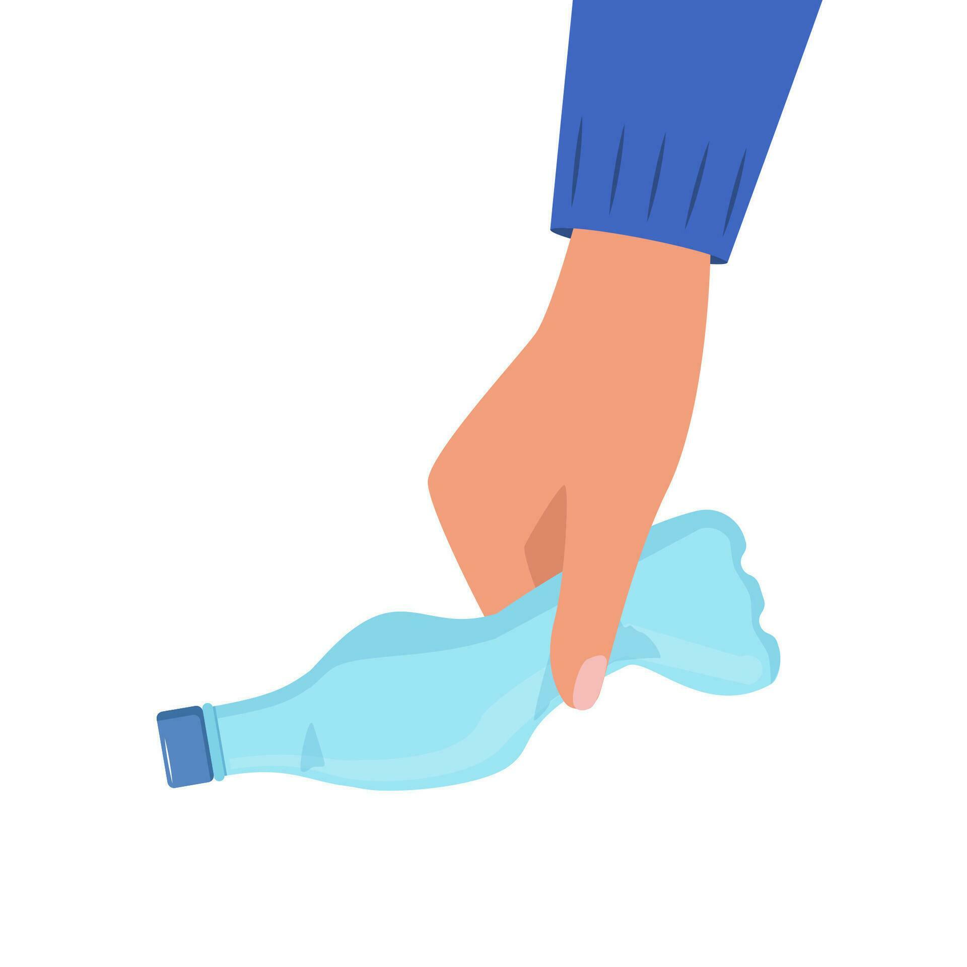 Hand holding crumpled plastic bottle. Hand throws plastic bottle into ... Hand holding crumpled plastic bottle. Hand throws plastic bottle into ...