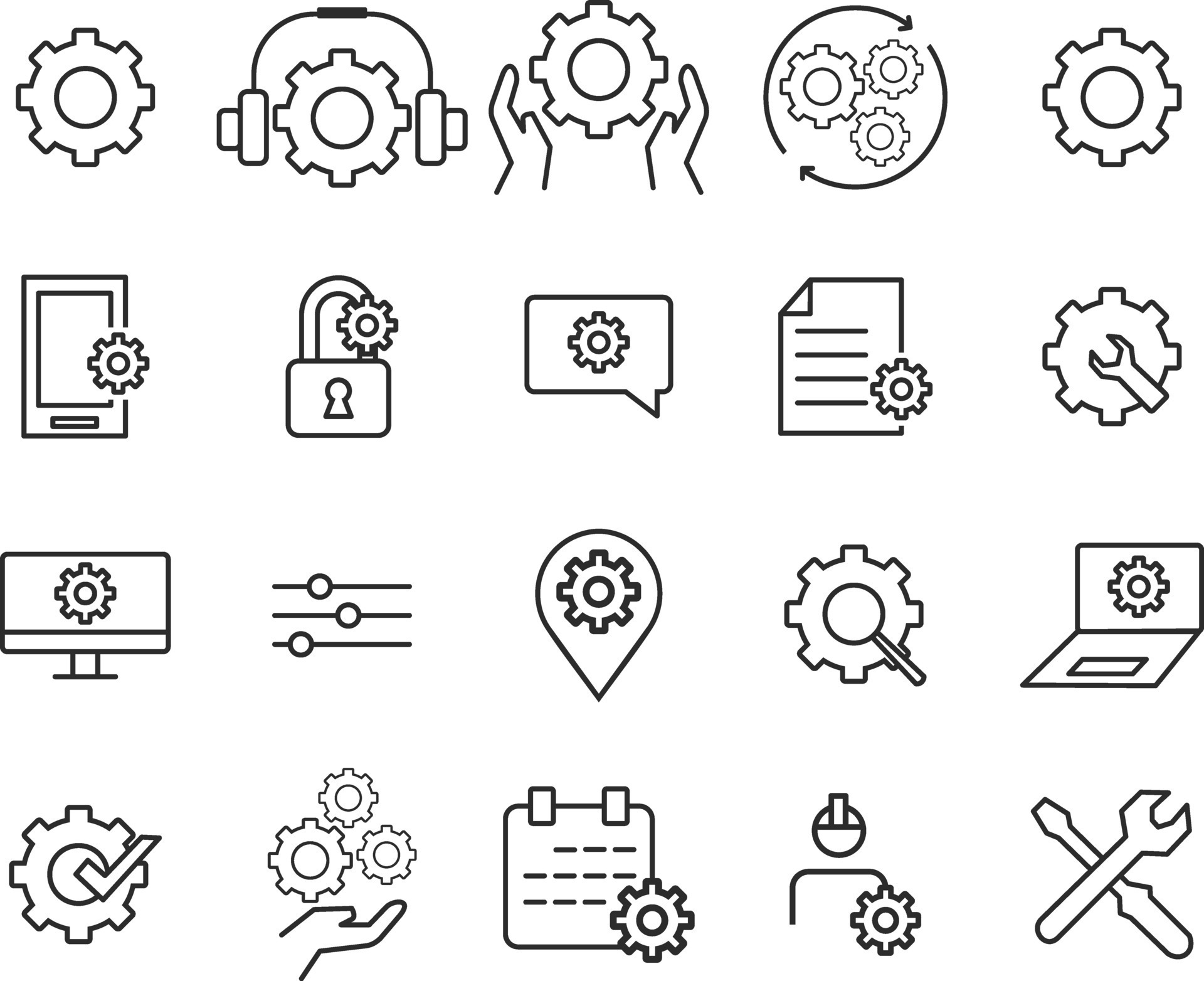 Vector Set Of Setup Line Icons Contains Icons Settings Installation Maintenance Update