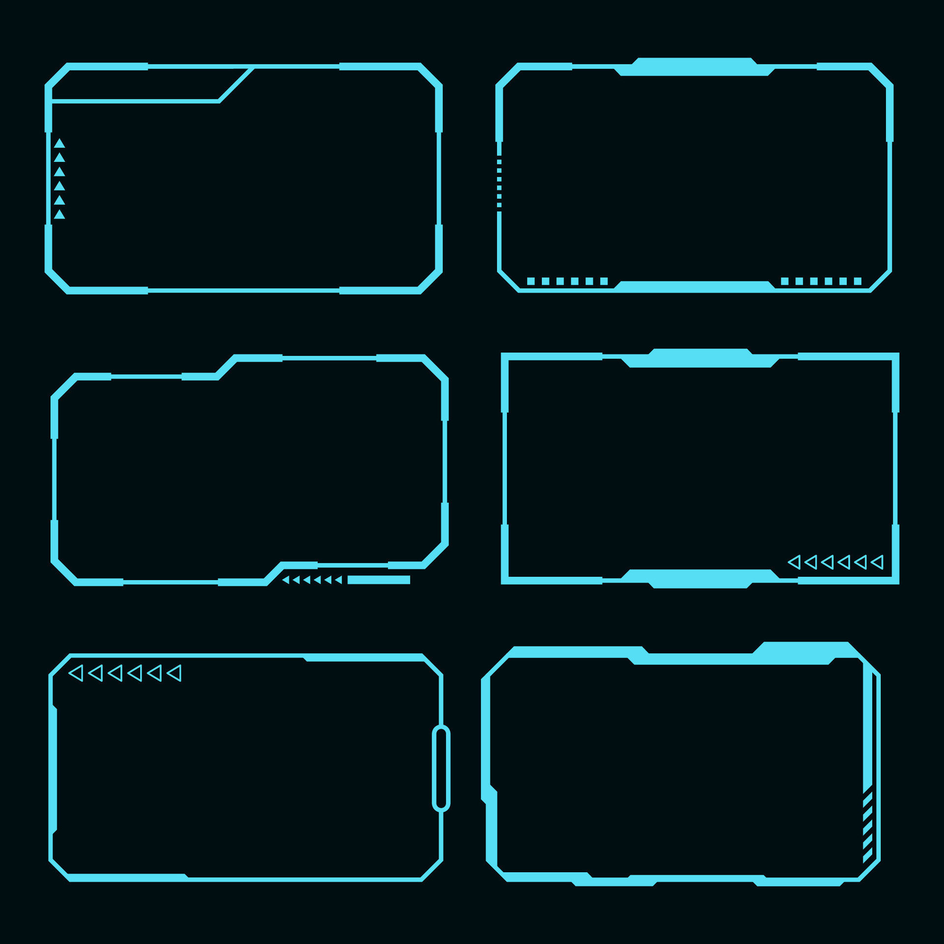 Vector frame futuristic technology set hi tech element. HUD focus sci-fi square shape design ...