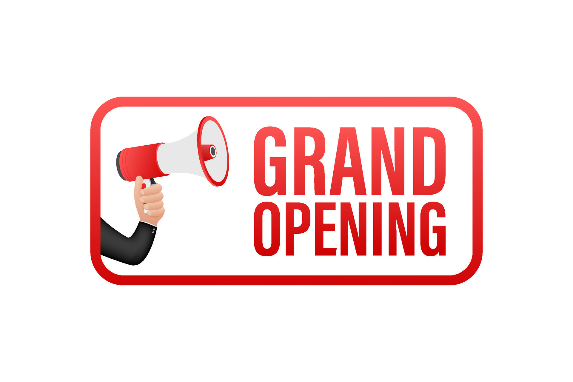 Megaphone label with grand opening. Megaphone banner. Web design ... Megaphone label with grand opening. Megaphone banner. Web design ...