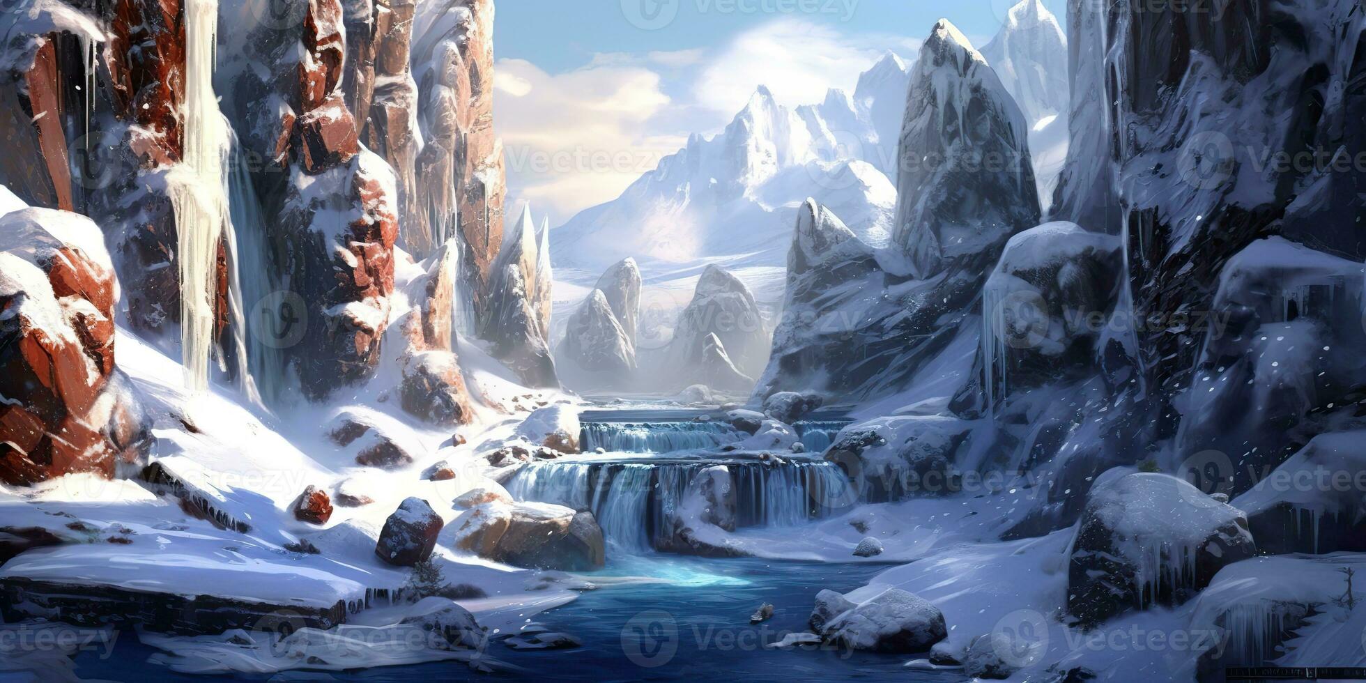 AI Generated. AI Generative. Winter snow ice nature outdoor frozen ...