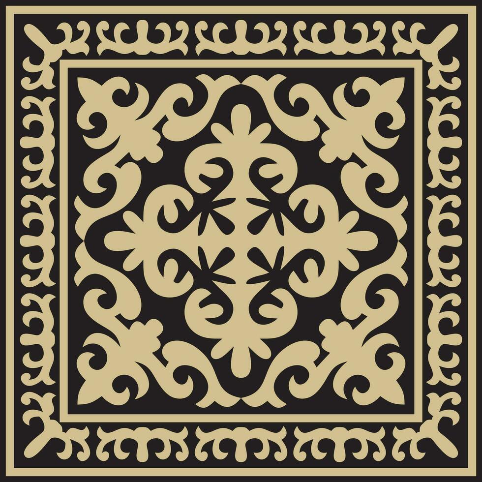 Vector Golden With Black Square Kazakh National Ornament Ethnic