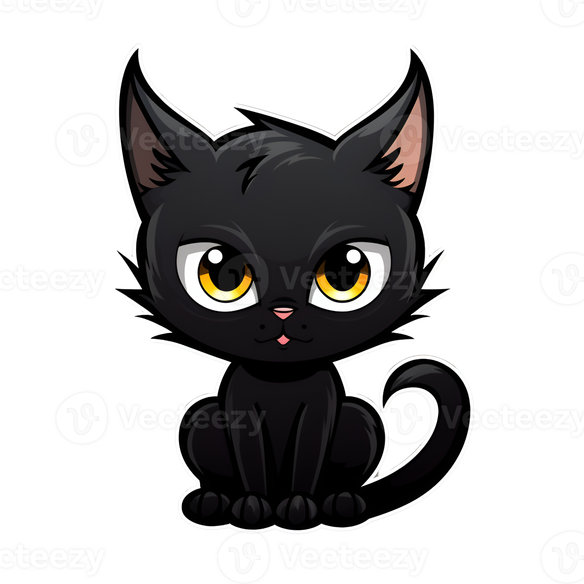 Cartoon Style Halloween Black Cat Cute Black Kitty No Background Perfect For Print On Demand