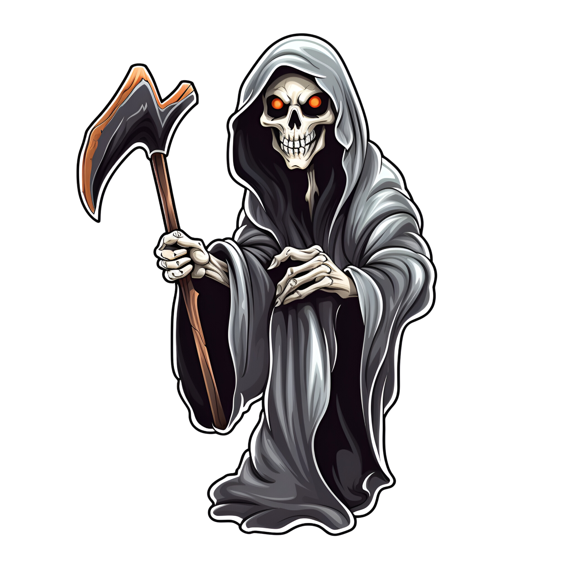 Halloween Grim Reaper Skeleton Monster Skull Cartoon Style No