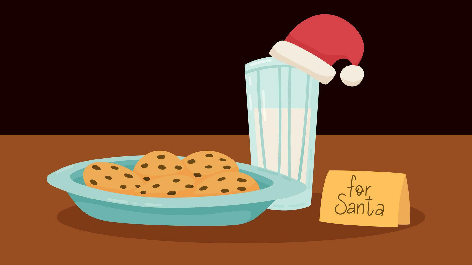 Cookies and milk for Santa Claus. Treats for Santa - glass of milk with ...