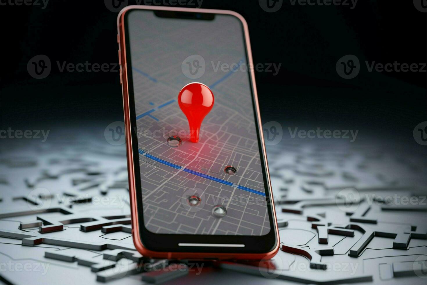 3D rendering, Smartphone displays red map pointer icon, screen empty AI ... 3D rendering, Smartphone displays red map pointer icon, screen empty AI ...