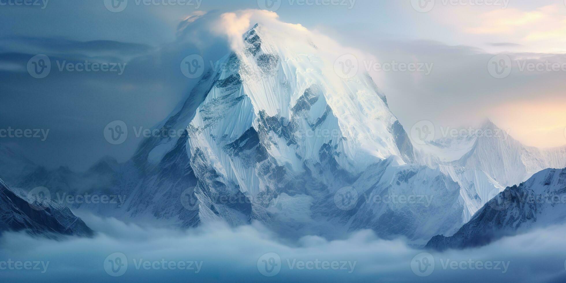 AI Generated. AI Generative. Snow ice faded mountain hill peak. Nature ...