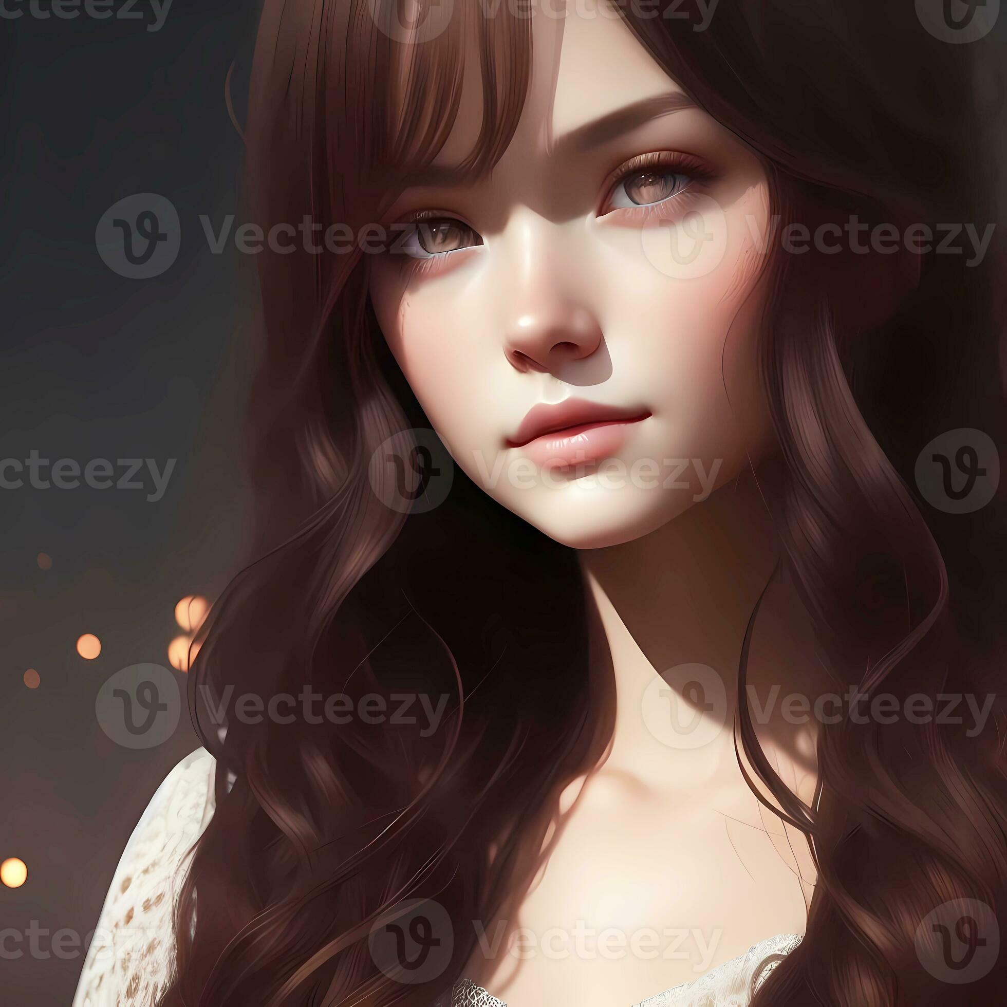 Beautiful Girl With Long Brown Hair. Generative AI 29382729 Stock Photo ...